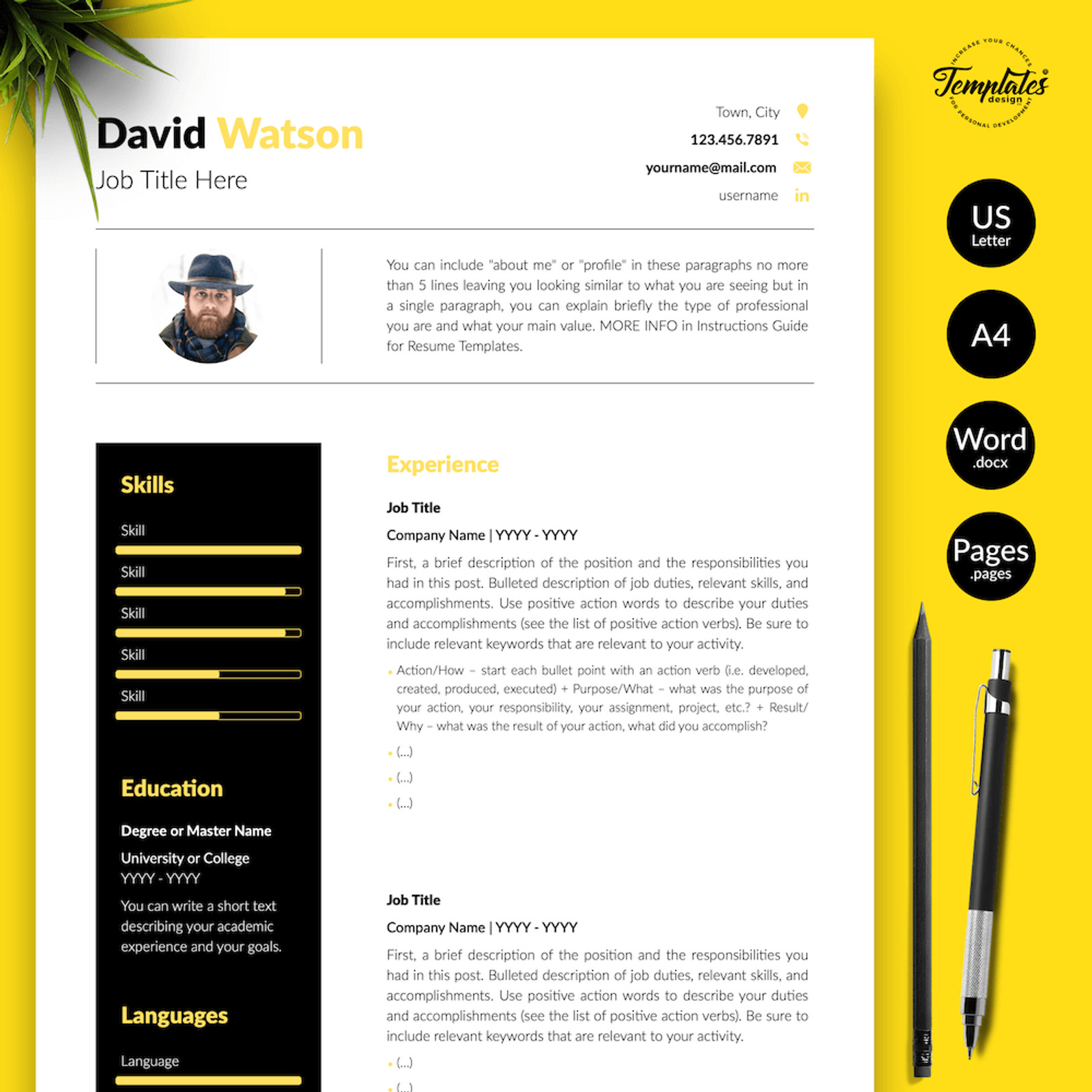 David Watson - Creative CV Resume Template with Cover Letter for ...