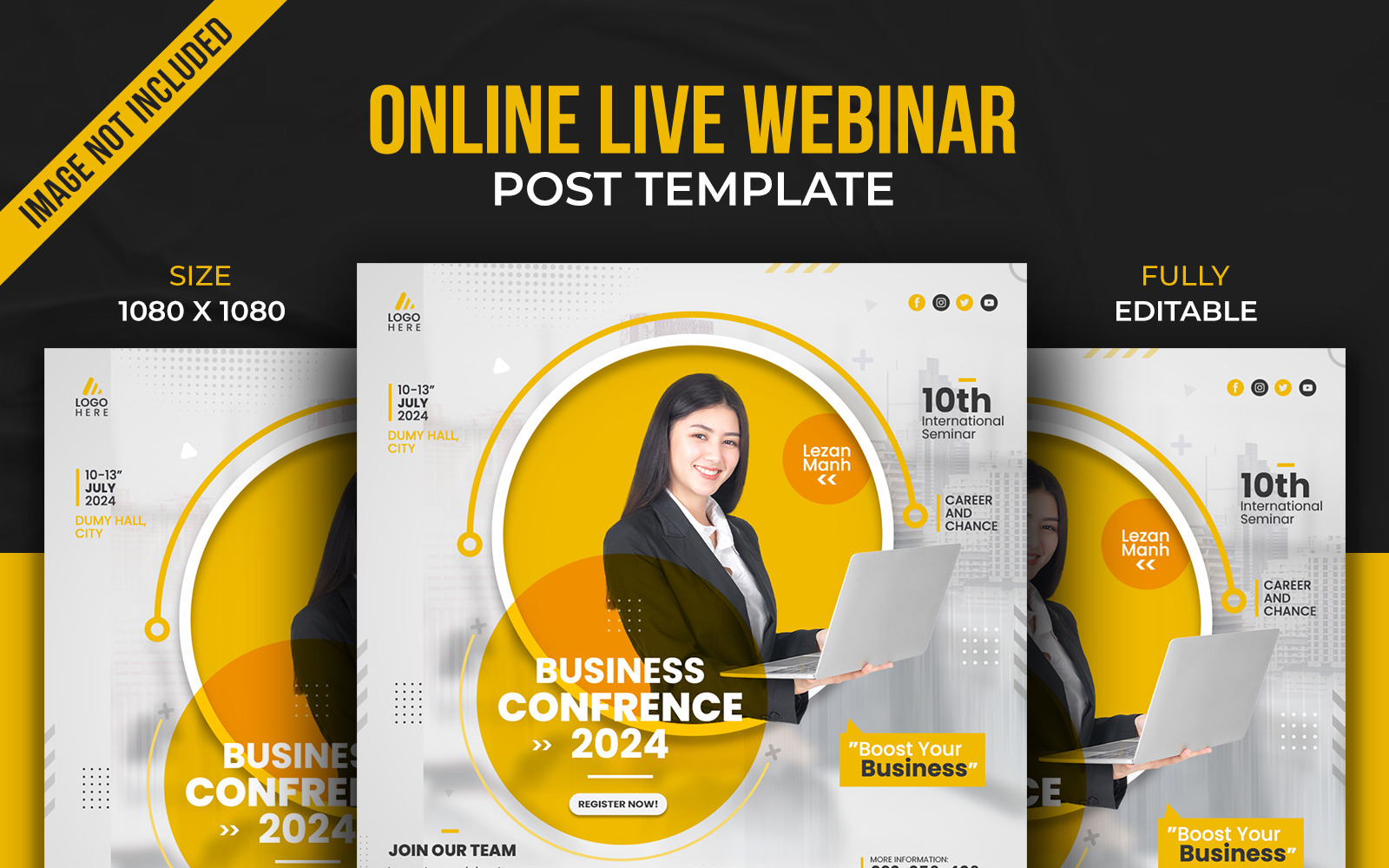 Business Conference Live Online Webinar And Corporate Social Media Post ...