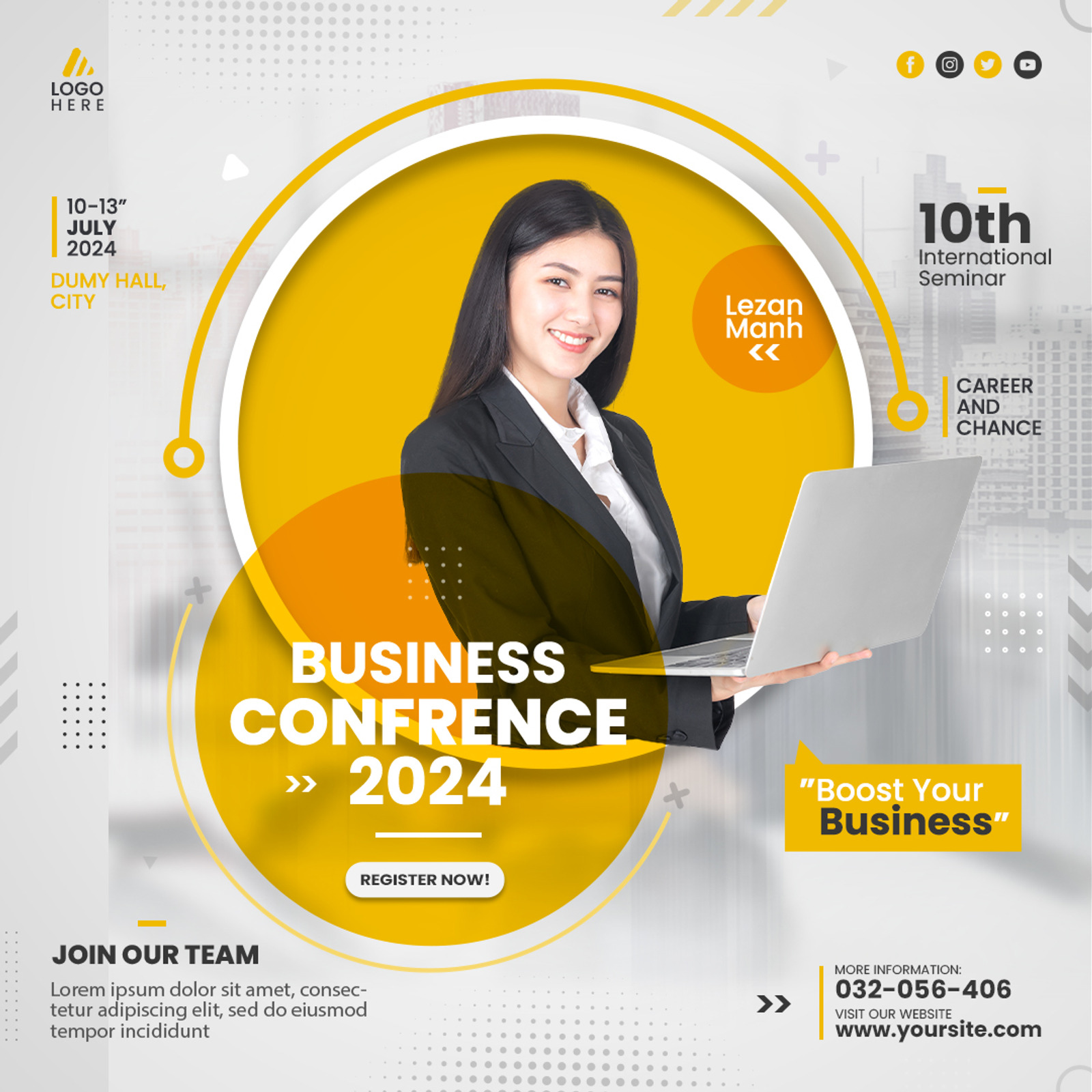 Business Conference Live Online Webinar And Corporate Social Media Post ...