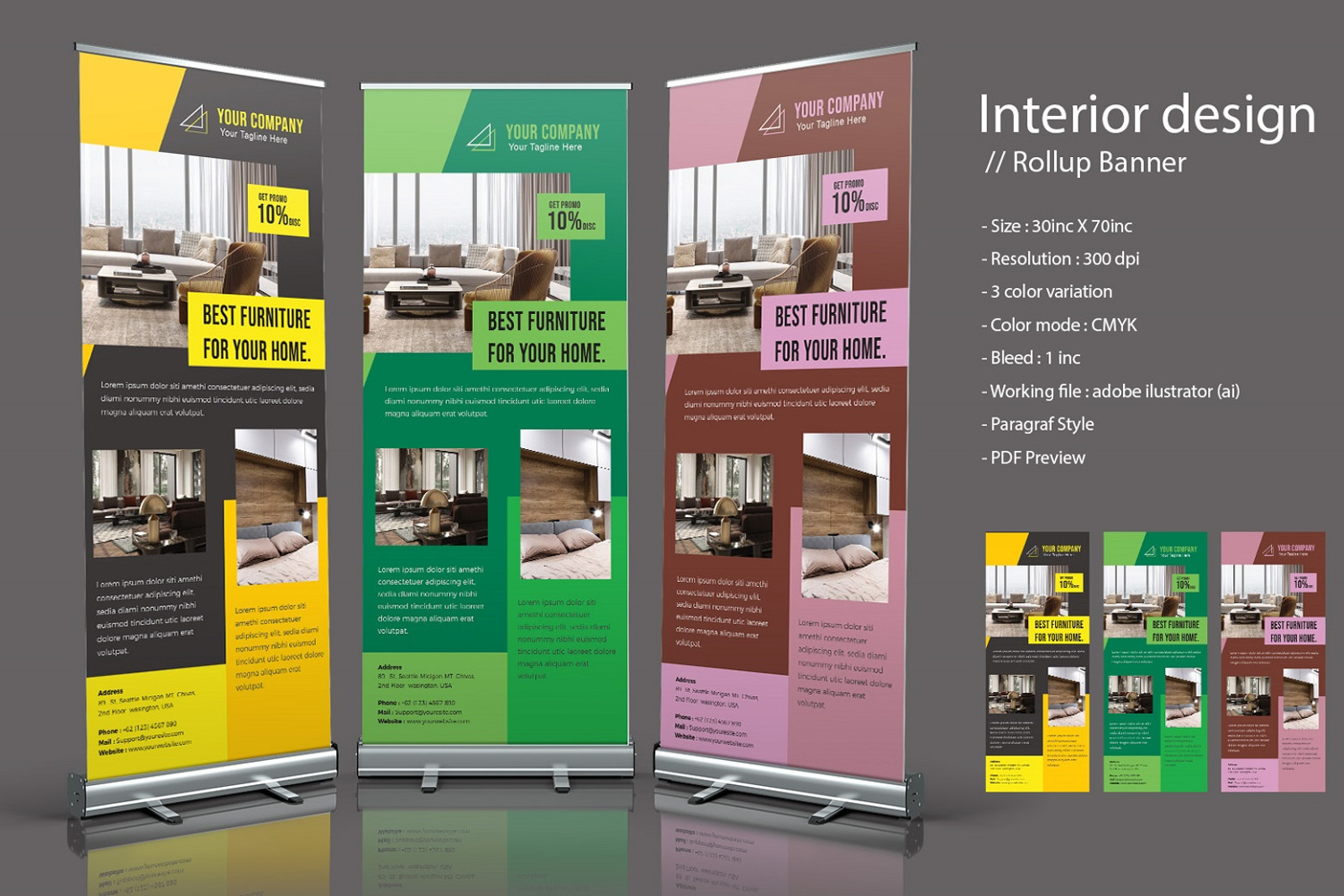 Interior Design Rollup Banner - Corporate Identity Template