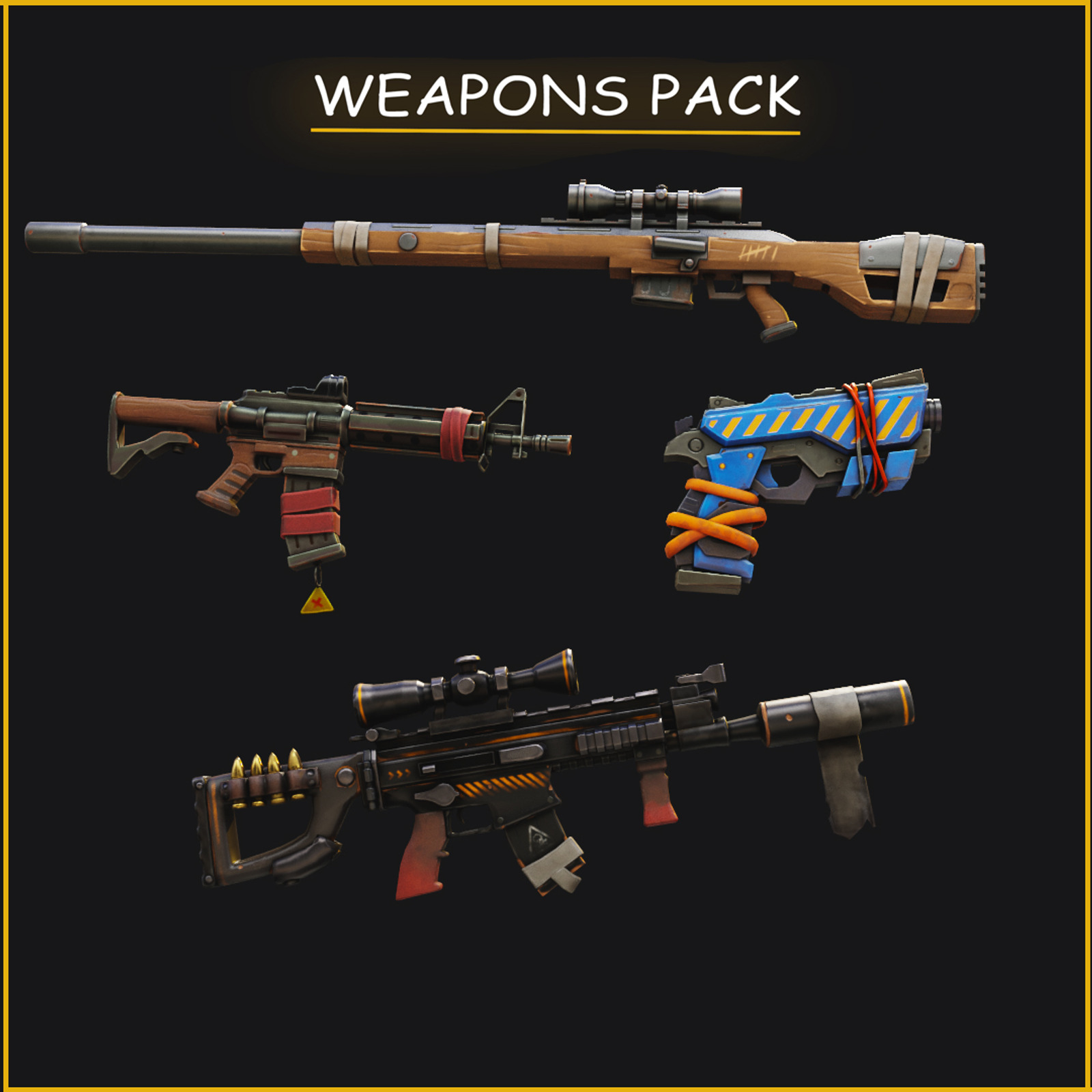 Stylized Weapon Pack Collection 3d Model - TemplateMonster