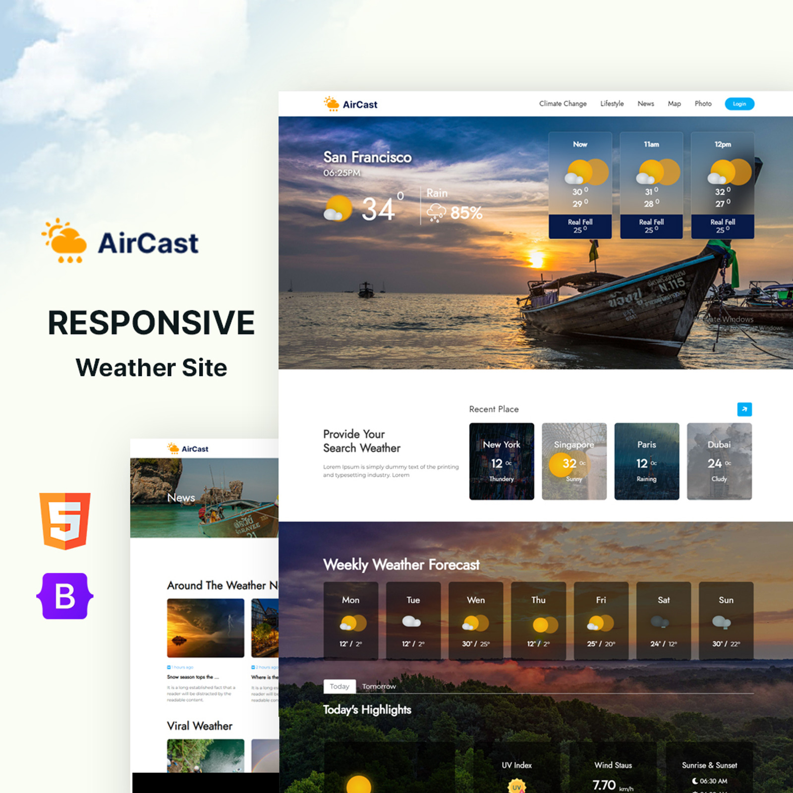 Aircast - Weather Forecast and News HTML5 Website Template