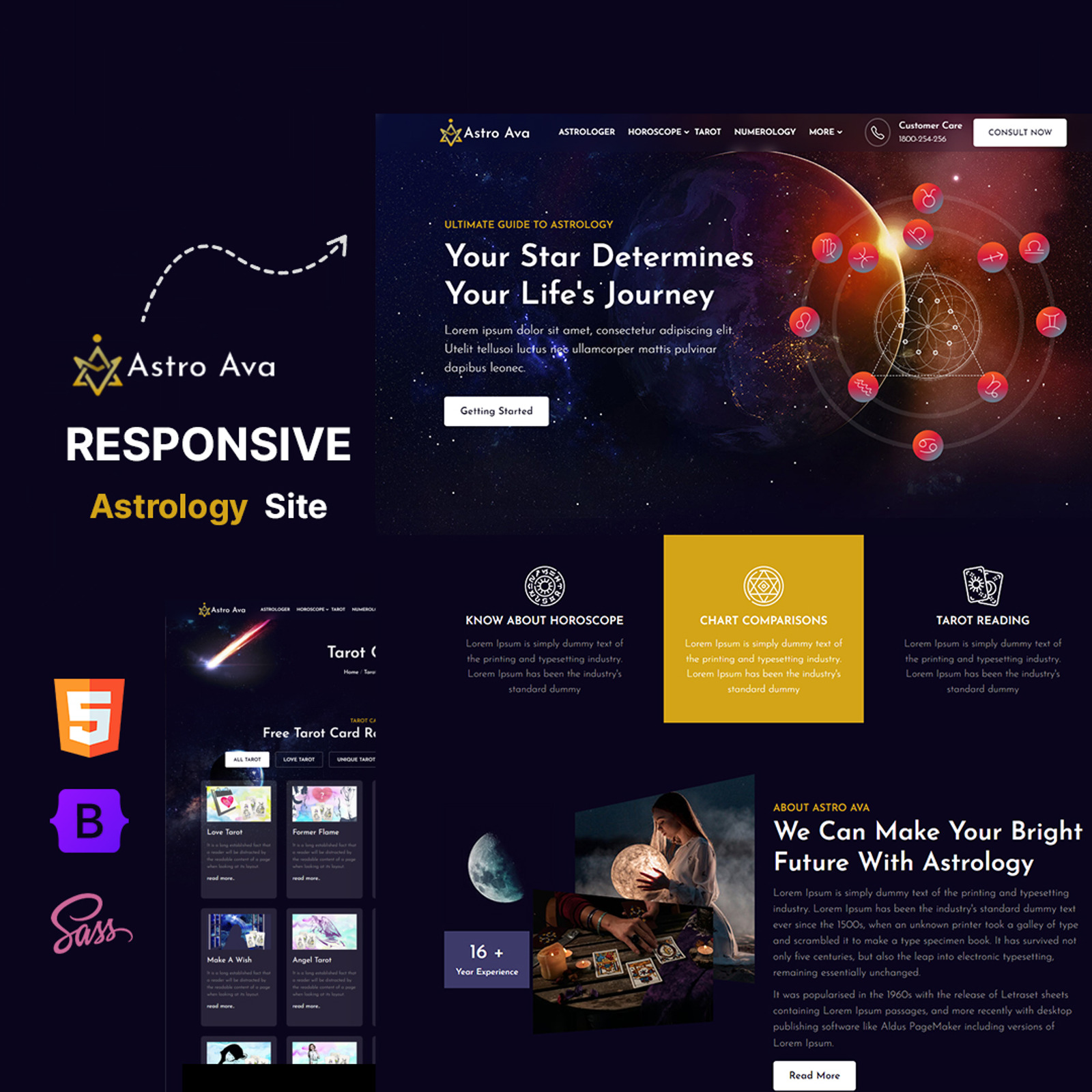 Astro Ava - Astrology, Numerology, Tarot, Online Astrologer HTML5 Website Template