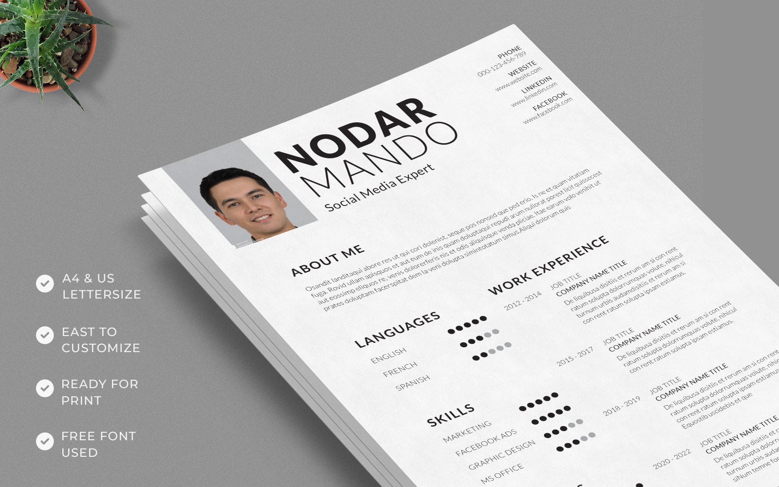 Resume Temple Word, PowerPoint, InDesign, Illustrator, and Affinity ...