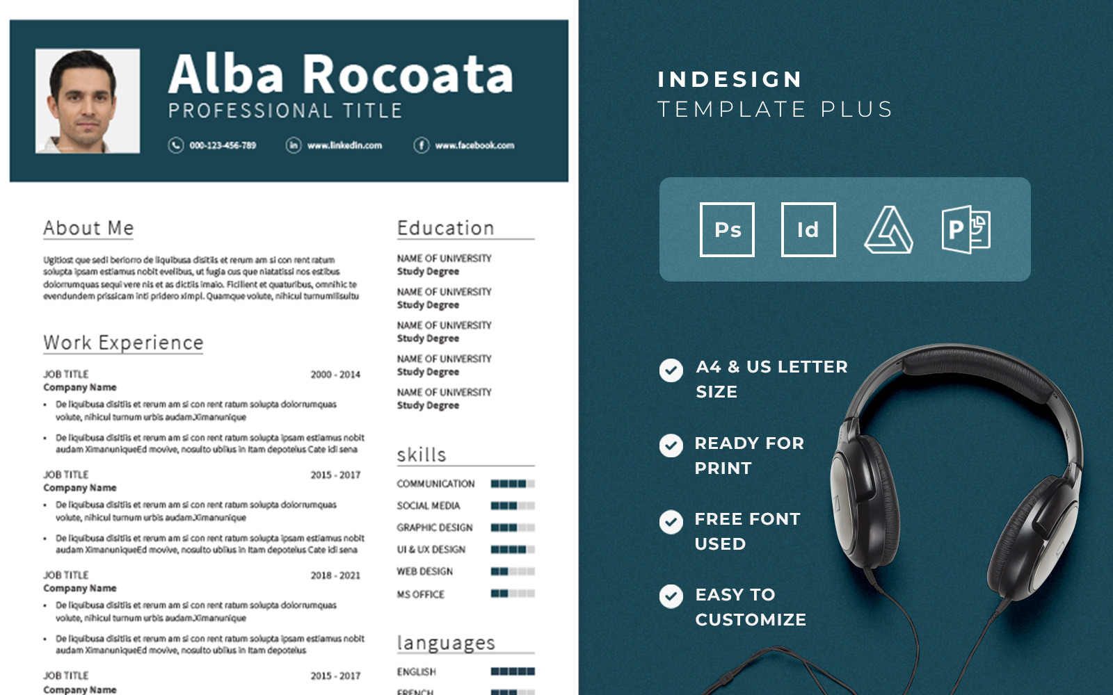 Minimal Resume Design Adobe Photoshop, InDesign, PowerPoint, and ...