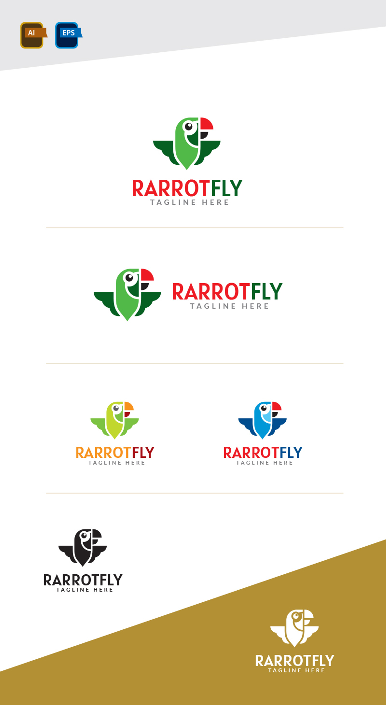 Parrot Fly Logo Design Template #190898 - TemplateMonster