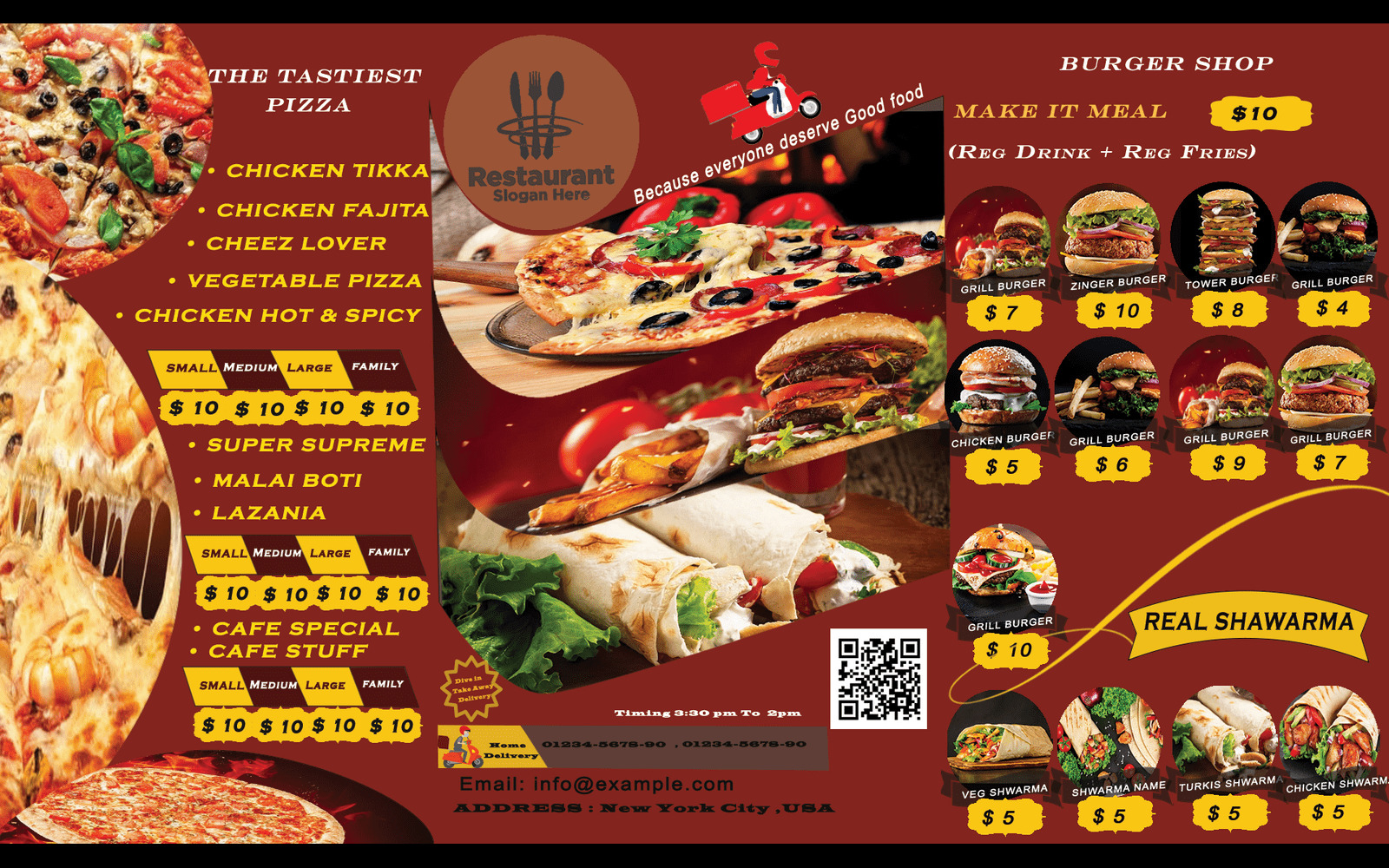 Food Hub : Fast Food Exclusive Trifold Food Menu