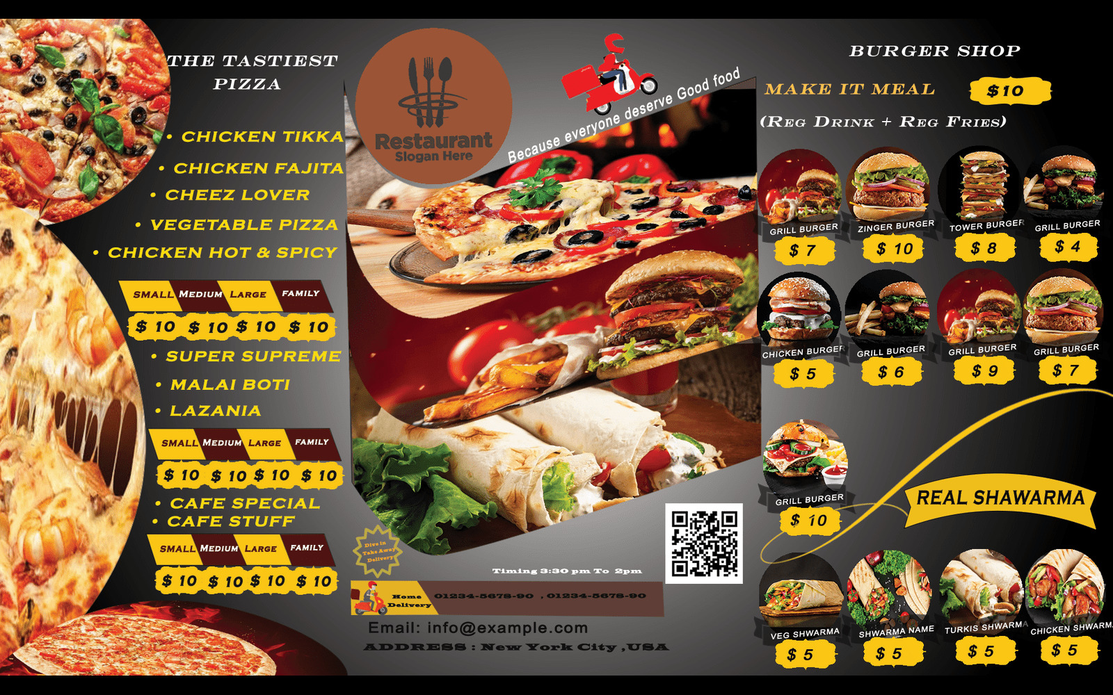 Food Hub : Fast Food Exclusive Trifold Food Menu