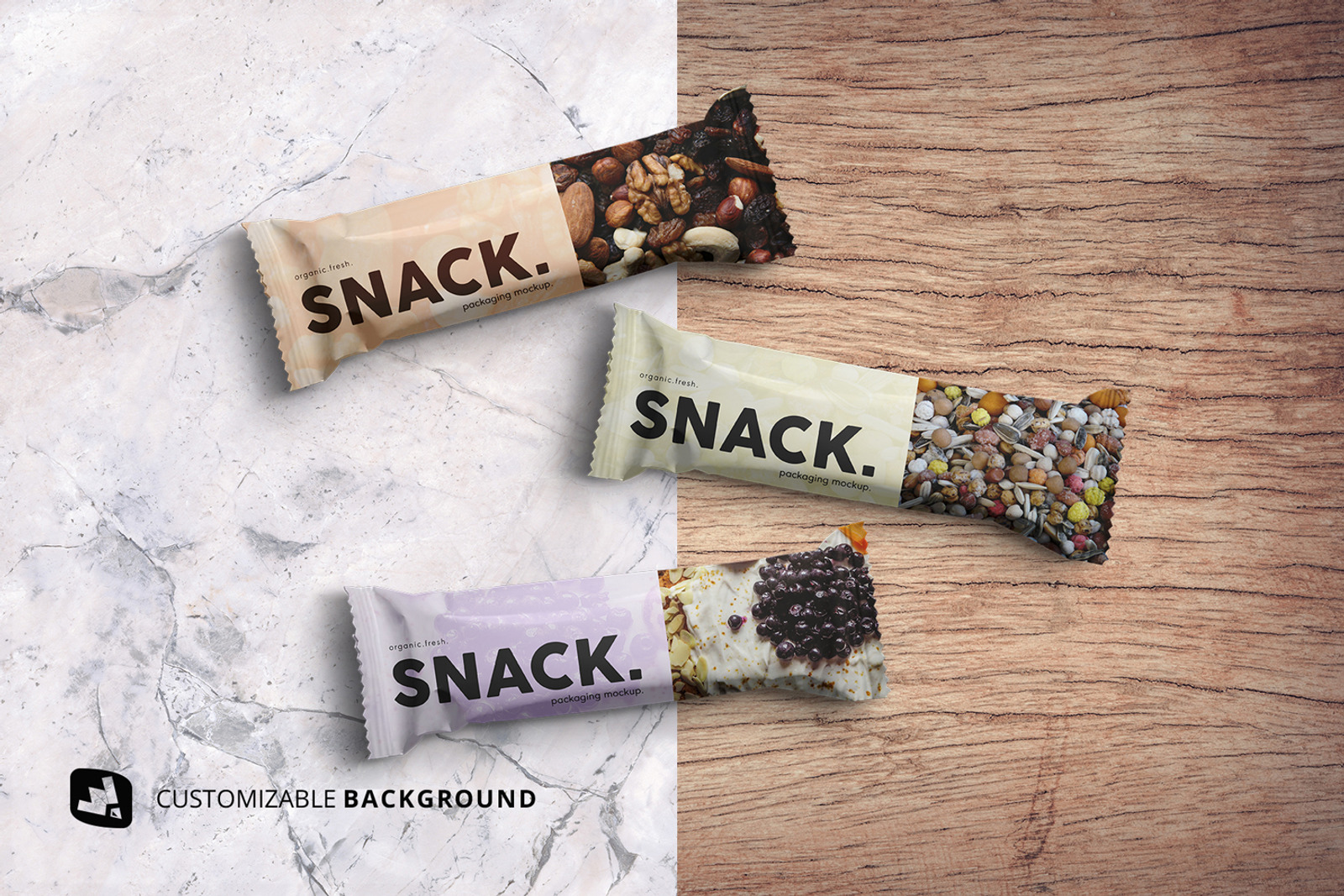 Organic Snack Bar Packaging Mockup #281718 - TemplateMonster