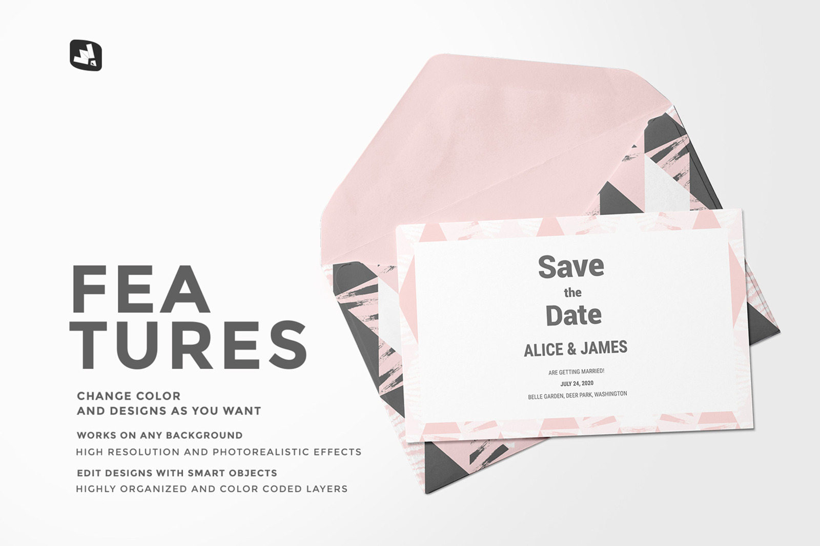 Rectangular Envelope & Card Mockup - TemplateMonster