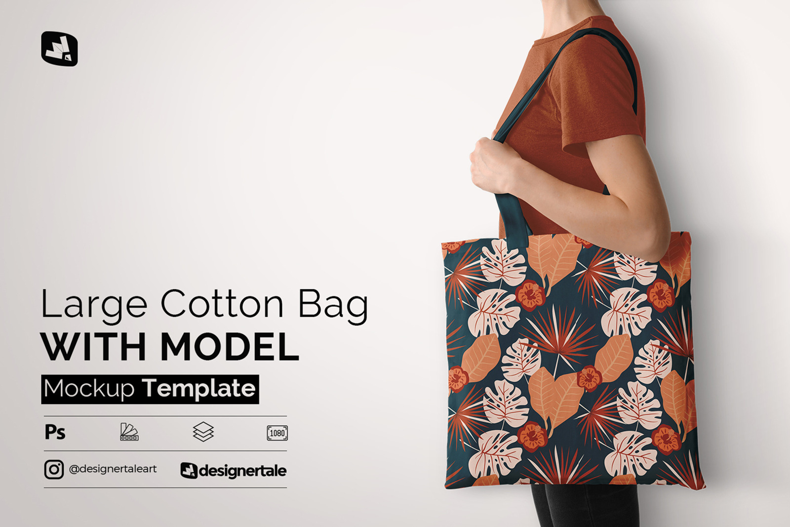 Large Cotton Bag Mockup With Model #281093 - TemplateMonster