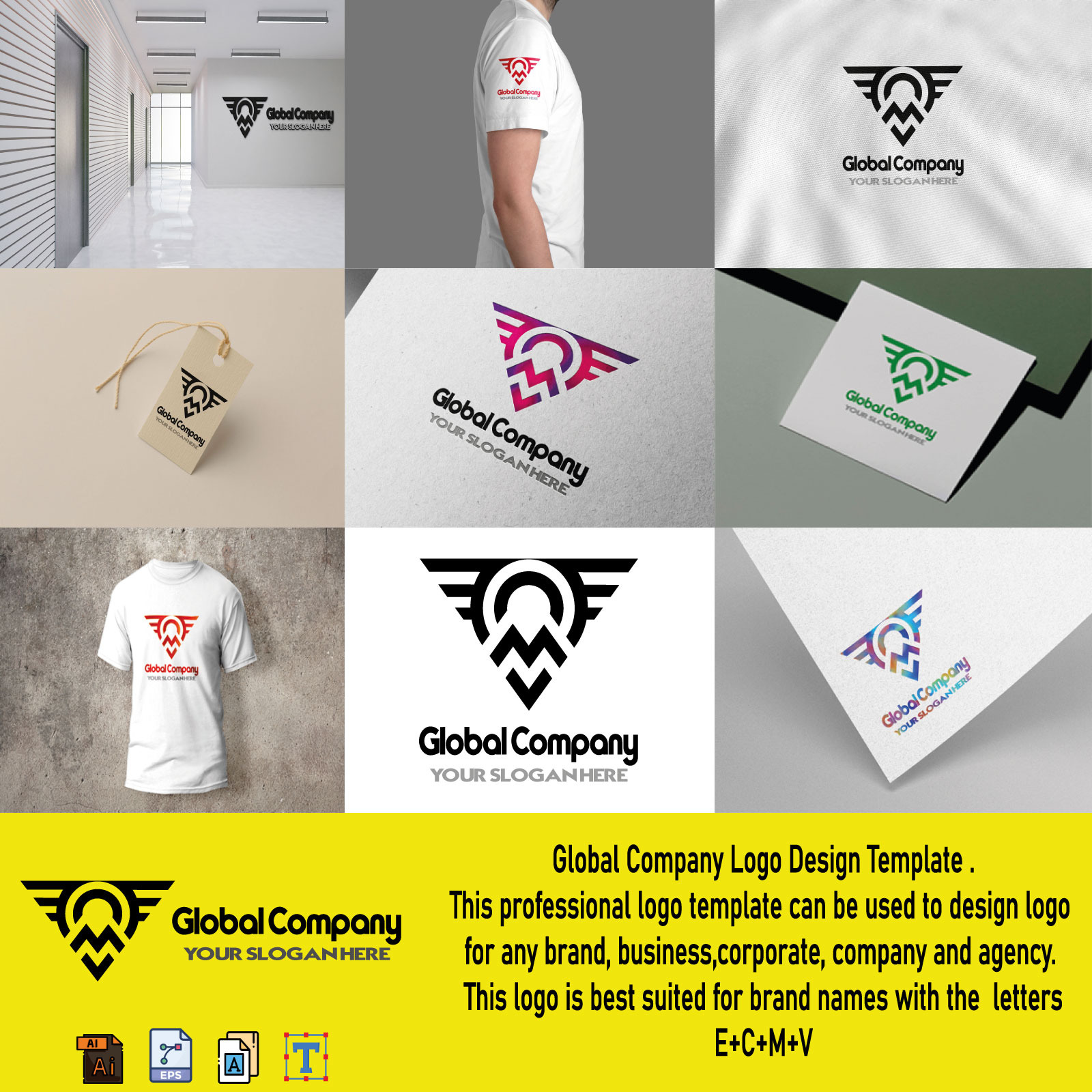 Global Company Design Logo (E+C+M+V Letters Logo)