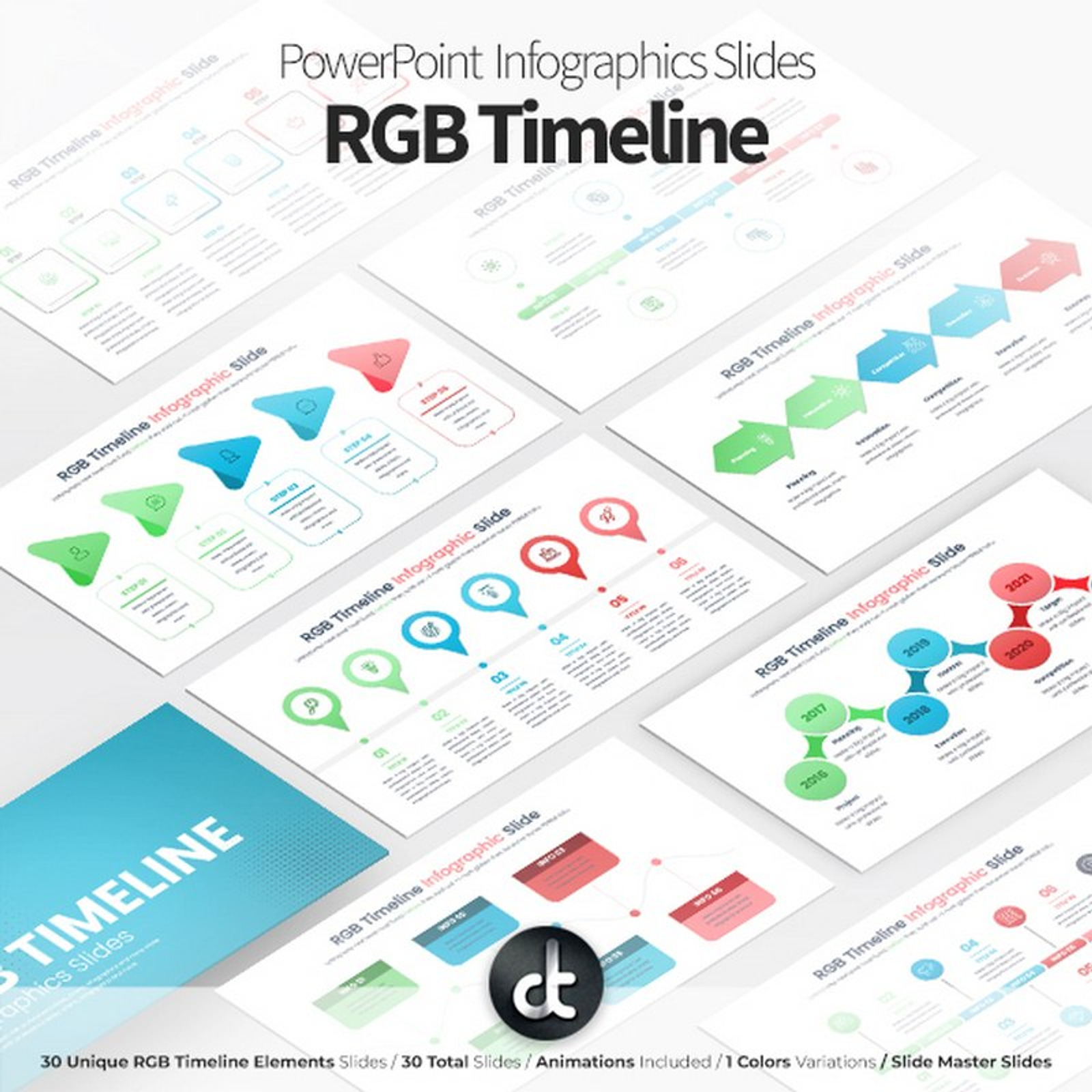 PPT RGB Timeline - PowerPoint Infographics Slides