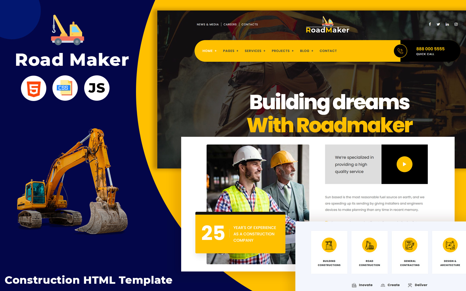 Road Maker - Construction HTML Template - TemplateMonster