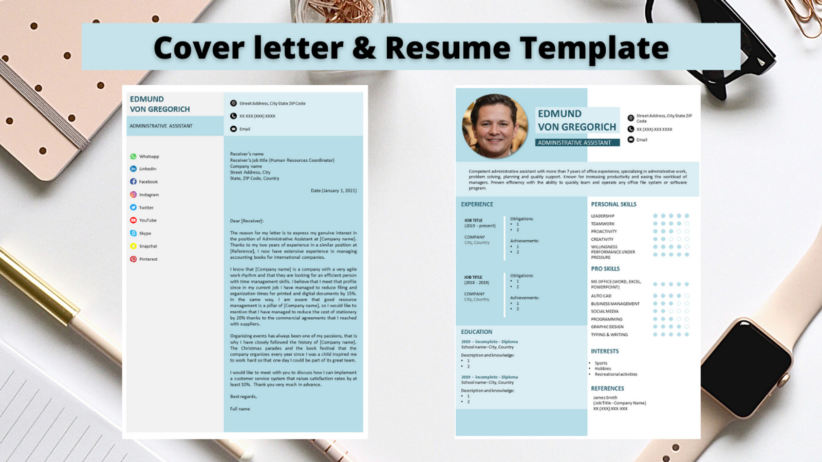 Professional No 09 - Elegant Sky Blue Resume Template