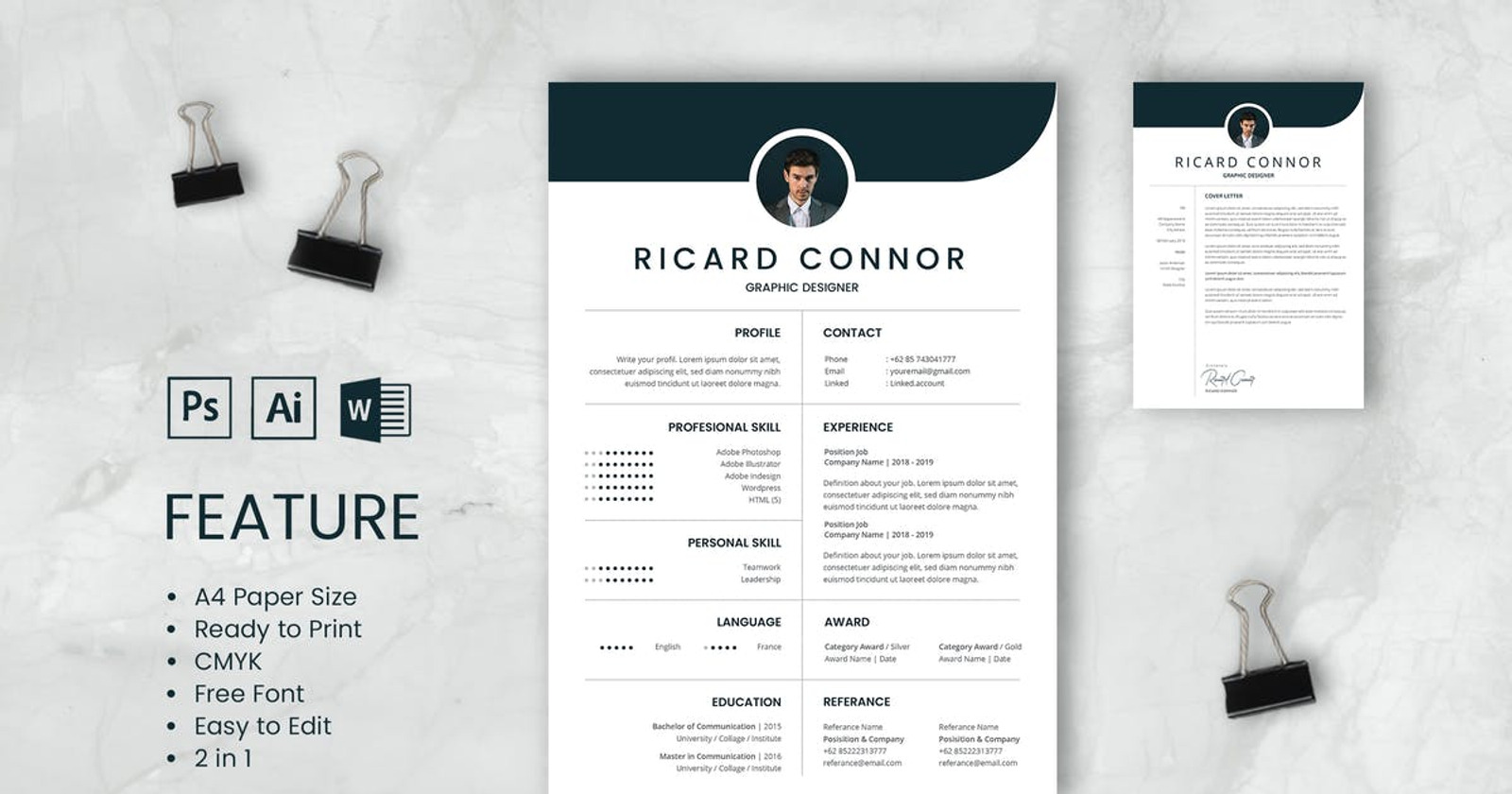 Professional CV And Resume Template Richard 2022
