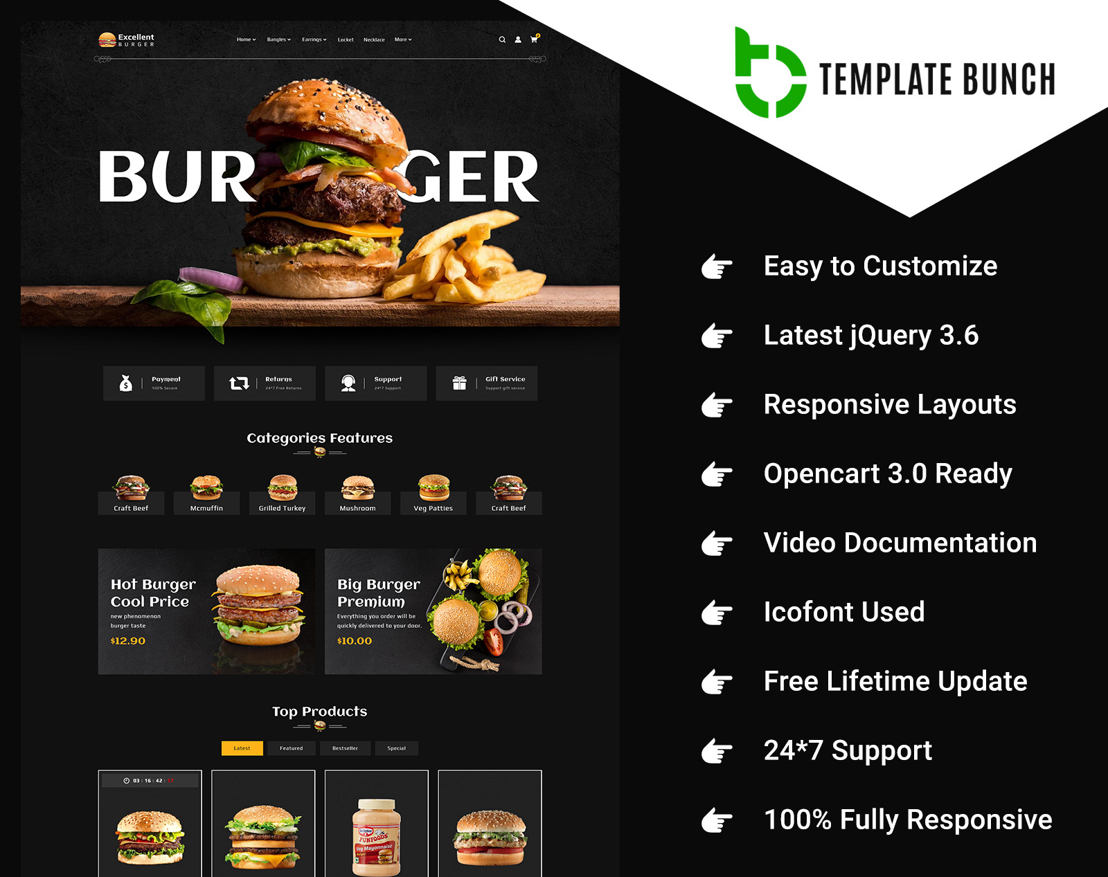 Excellent Burger - Responsive OpenCart Theme for eCommerce