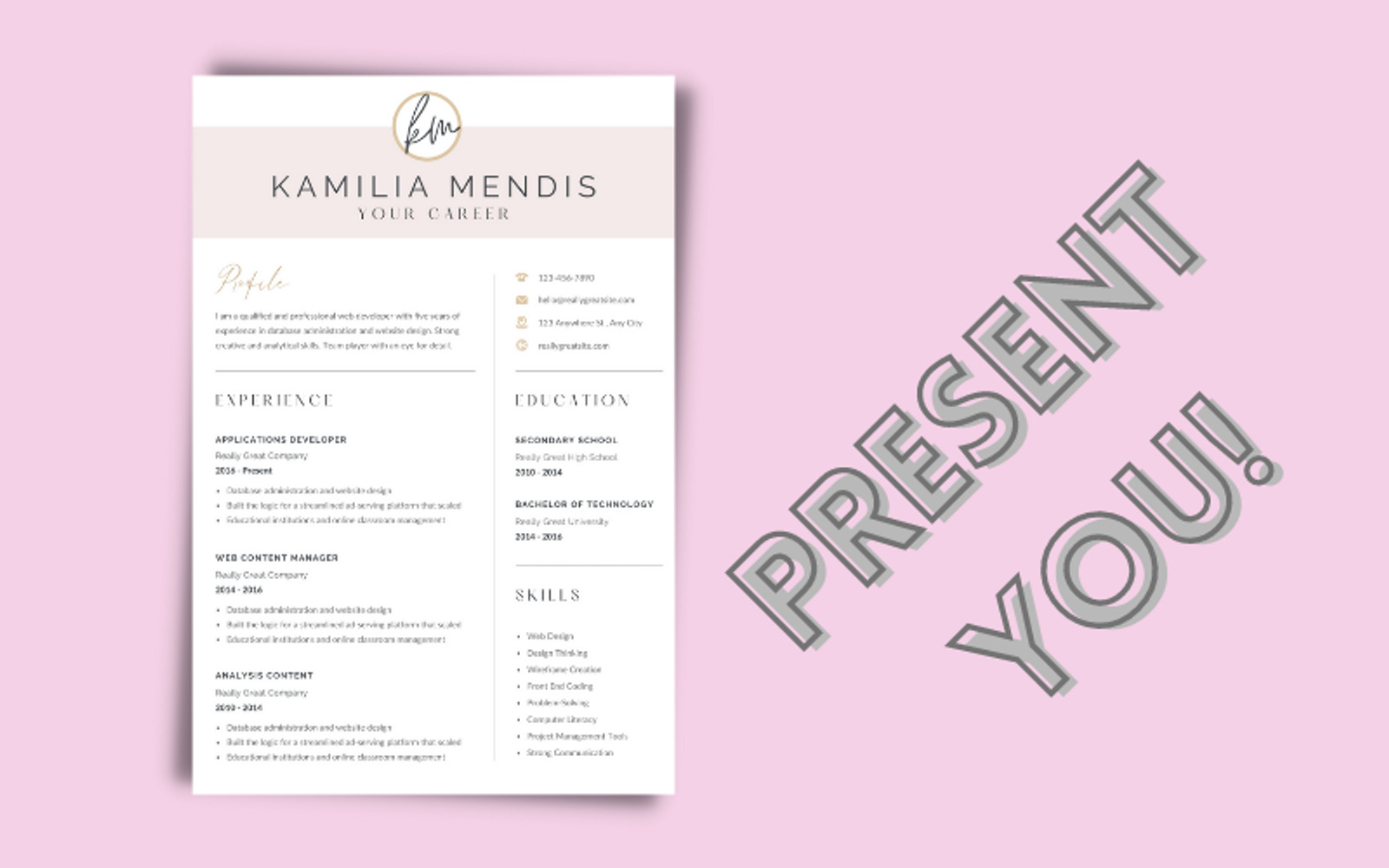Kamilia Mendis - Printable Modern CV Design for Girl