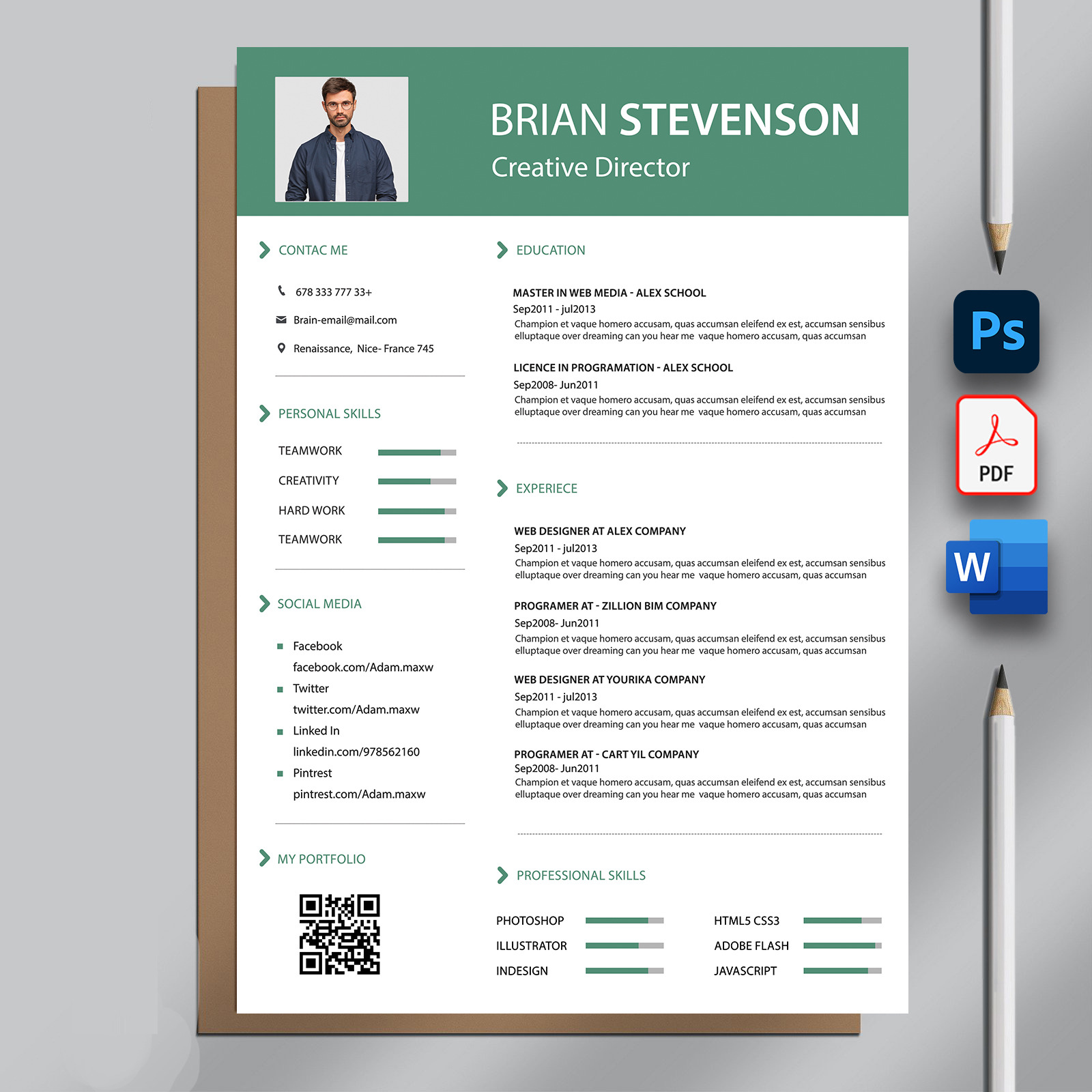 Resume Creative CV Template #307342 - TemplateMonster