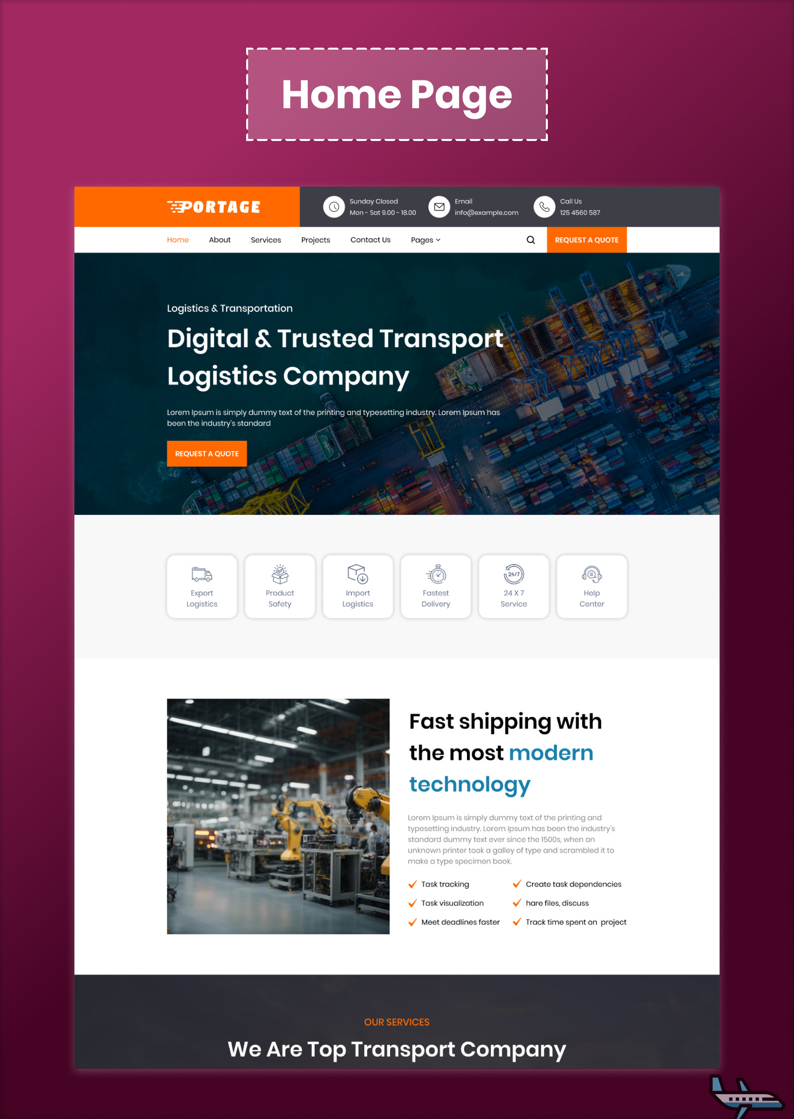 Portage Logistics and Transportation WordPress Elementor Website Template