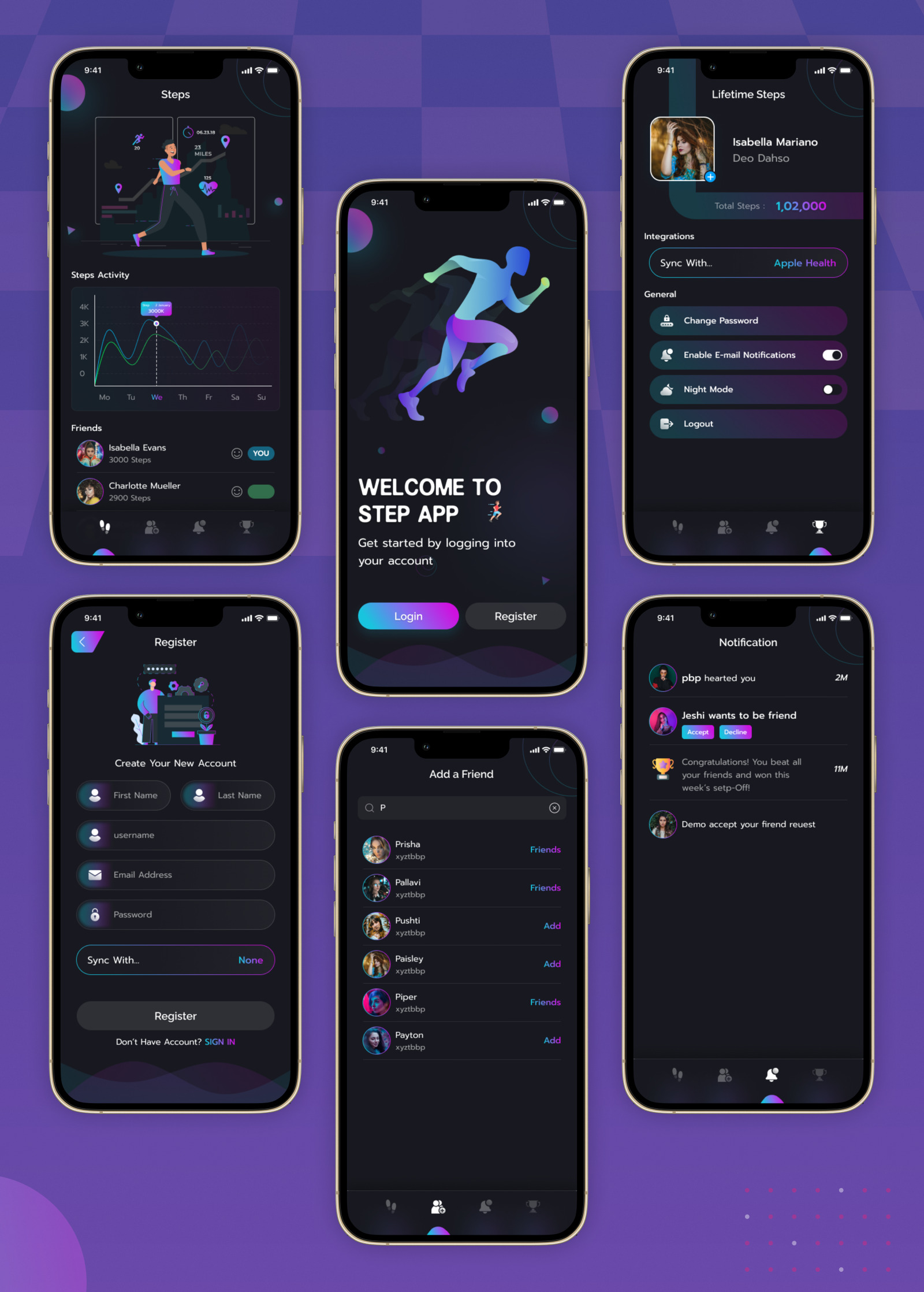 Step Off - Step Counter Mobile App Figma Kit