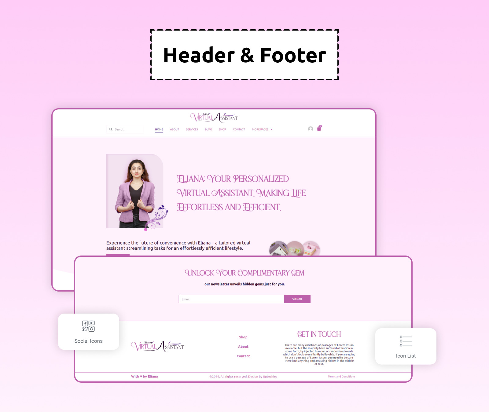 Eliana Women Virtual Assistance WordPress Elementor Template Kit