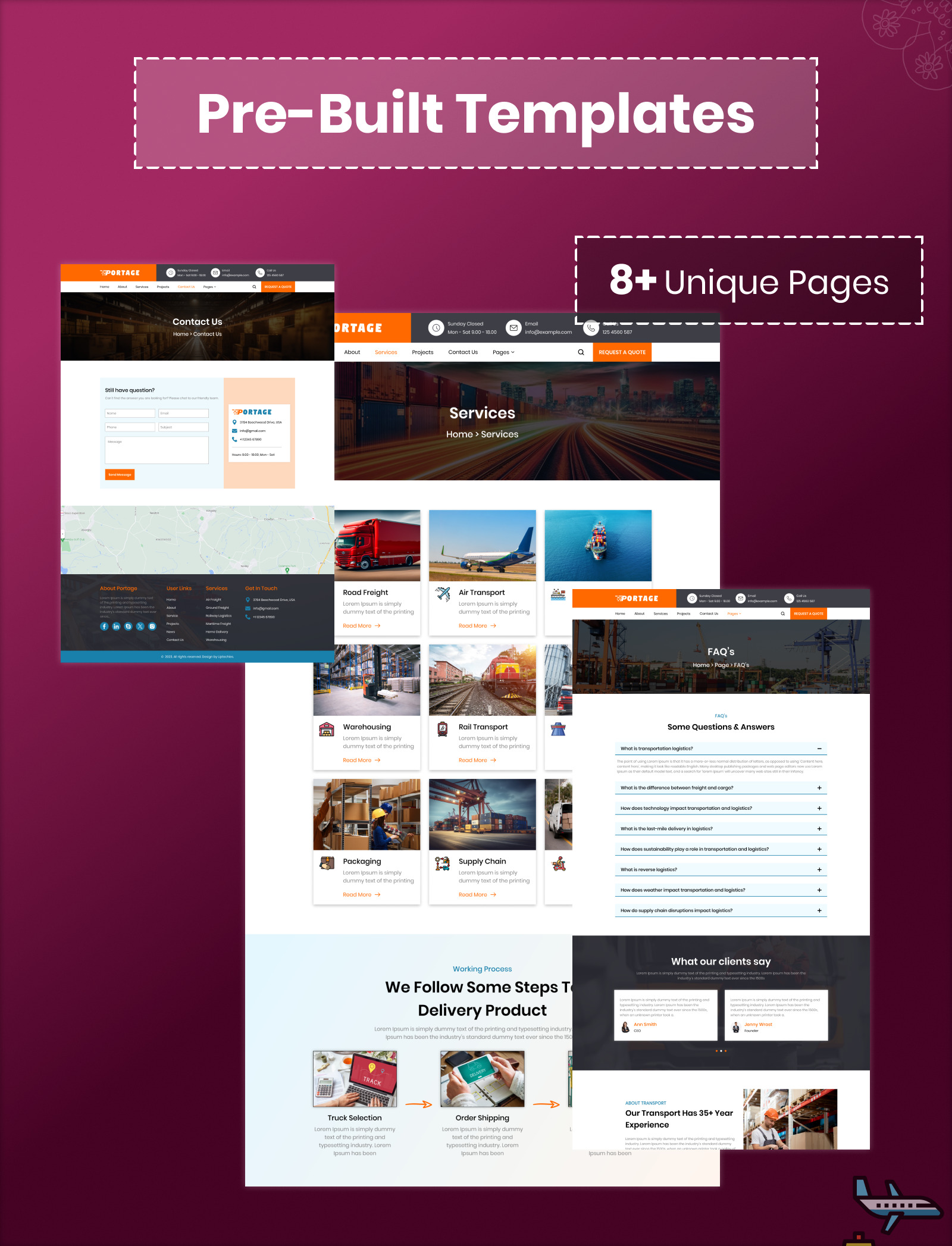 Portage Logistics and Transportation WordPress Elementor Website Template