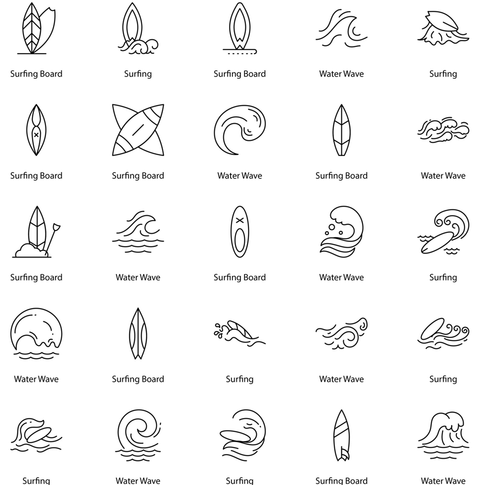 Surfing Icon Set Surf Icons Bundle #372141 - TemplateMonster