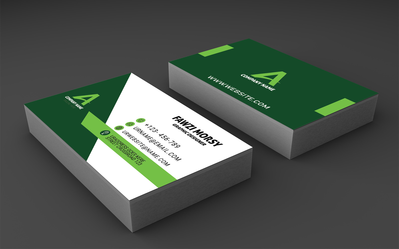 Green Business Card Design Template and ready for print