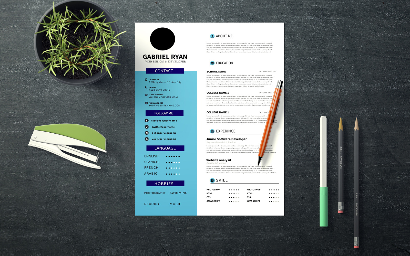 Professional Editable CV Resume Template - TemplateMonster