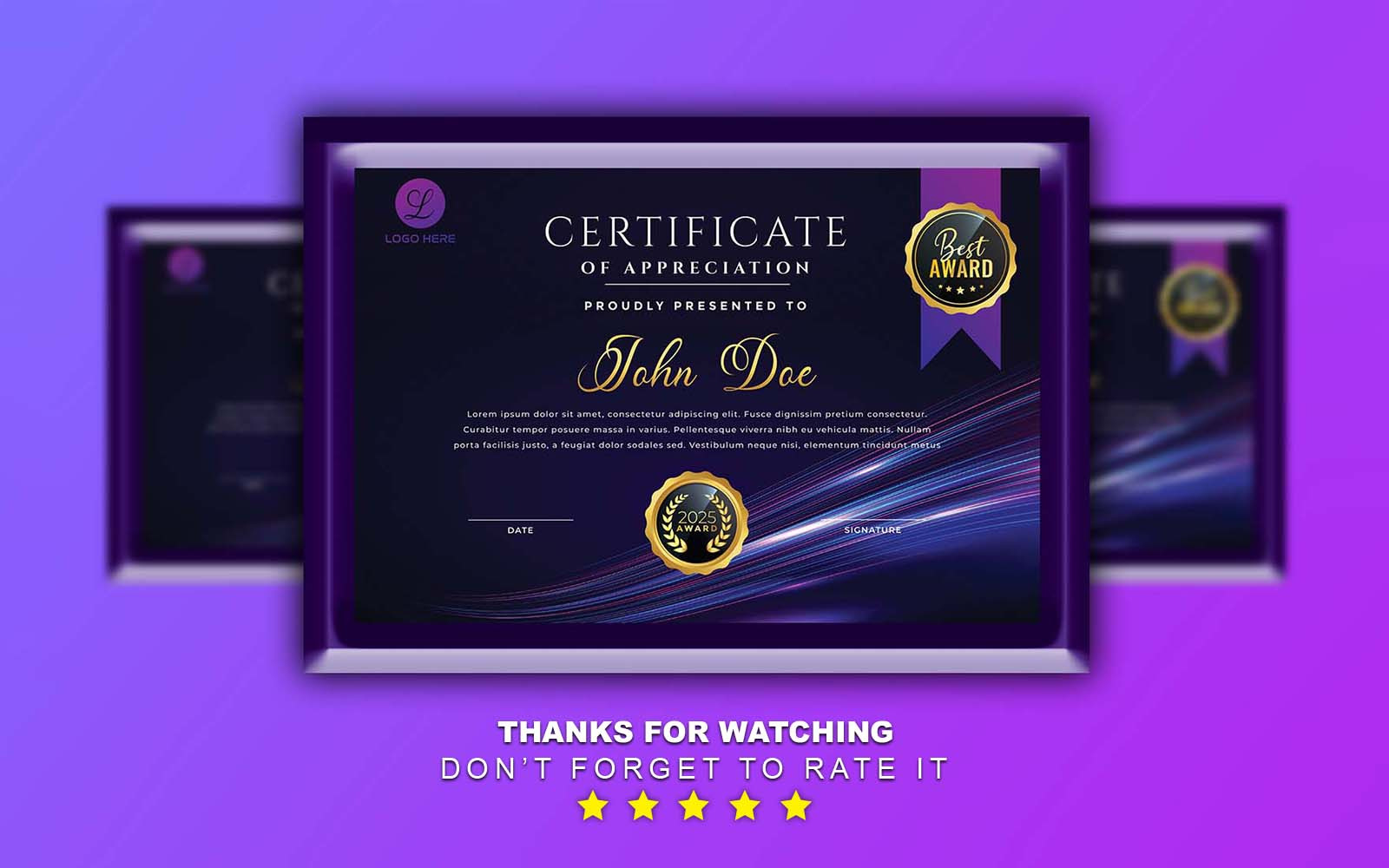 Abstract Neon Wave Smart looking Rank - Certificate Template