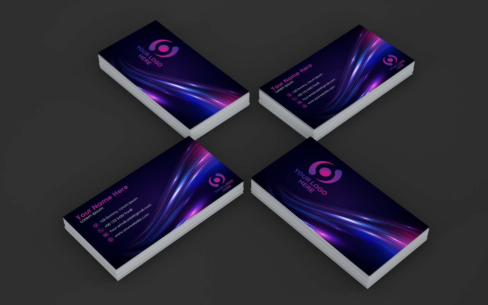 Abstract Neon Wave Business Card Design - Corporate Identity