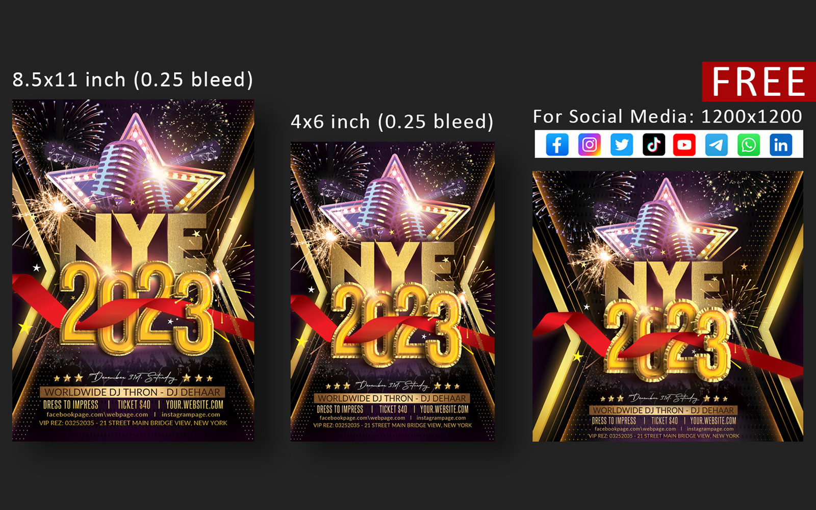 Golden NYE Flyer 2023, Happy New Year 2023, Design Template