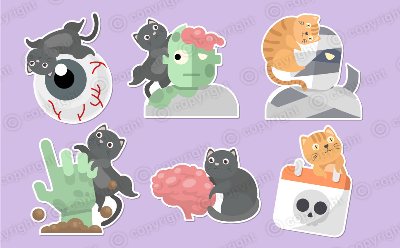 30 Cat in Halloween Cartoon Stickers - TemplateMonster