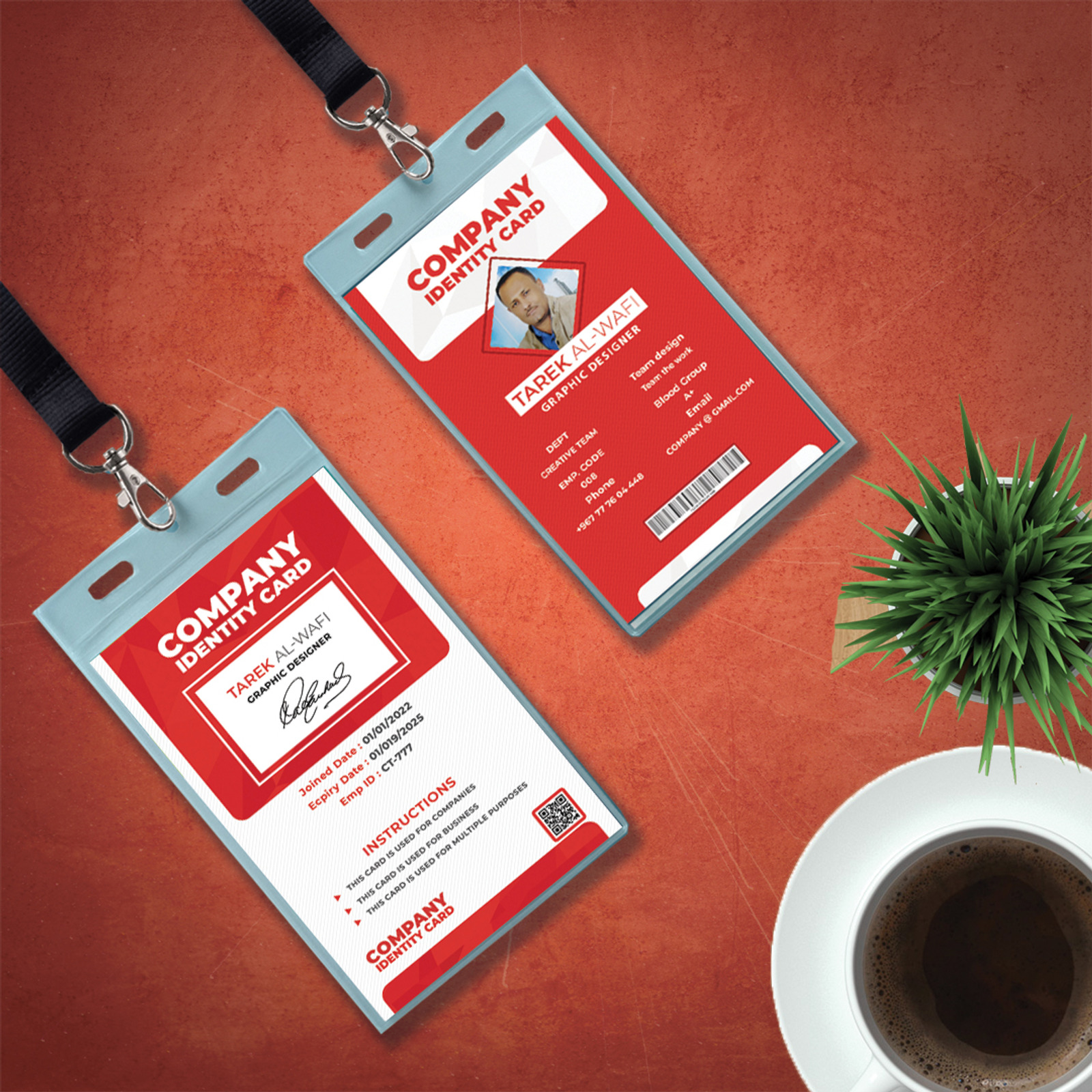 Red-Vertical Office ID Card #310247 - TemplateMonster