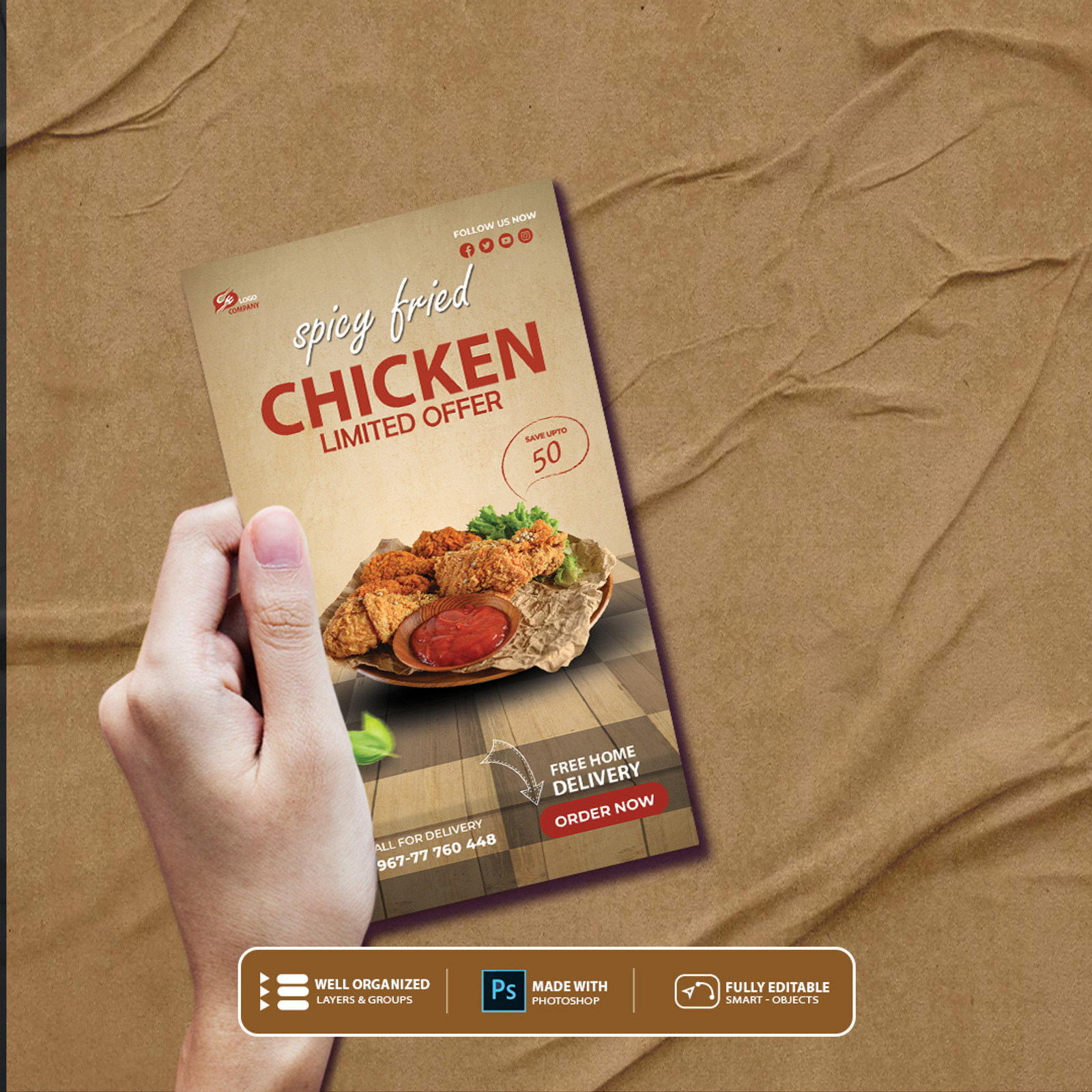 DL fried chicken restaurant menu flyer - TemplateMonster