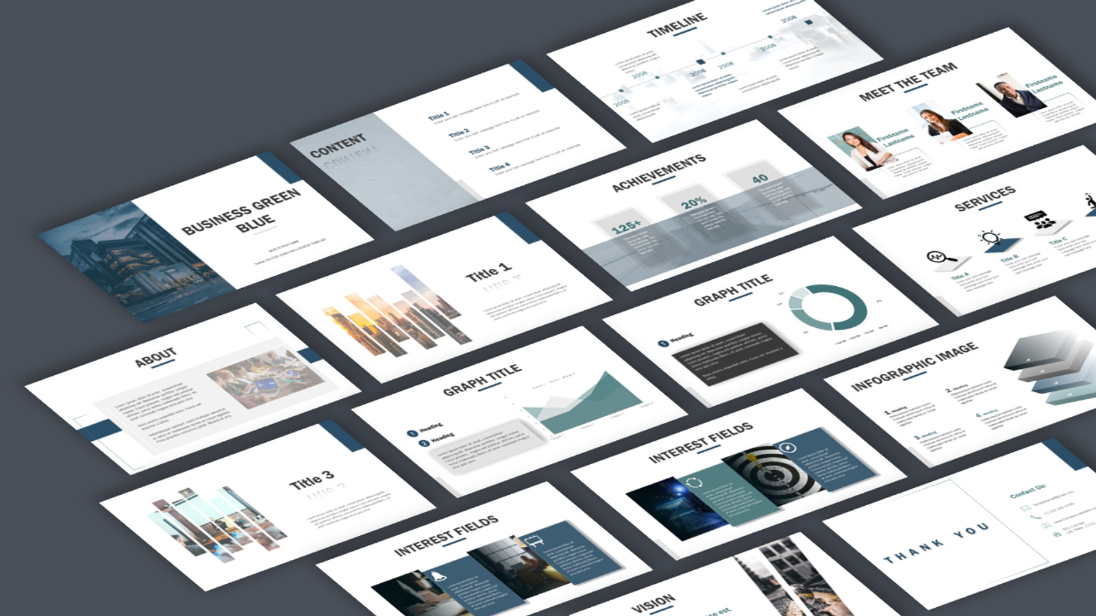 Modern Minimal Grey Blue Green Business PowerPoint Template