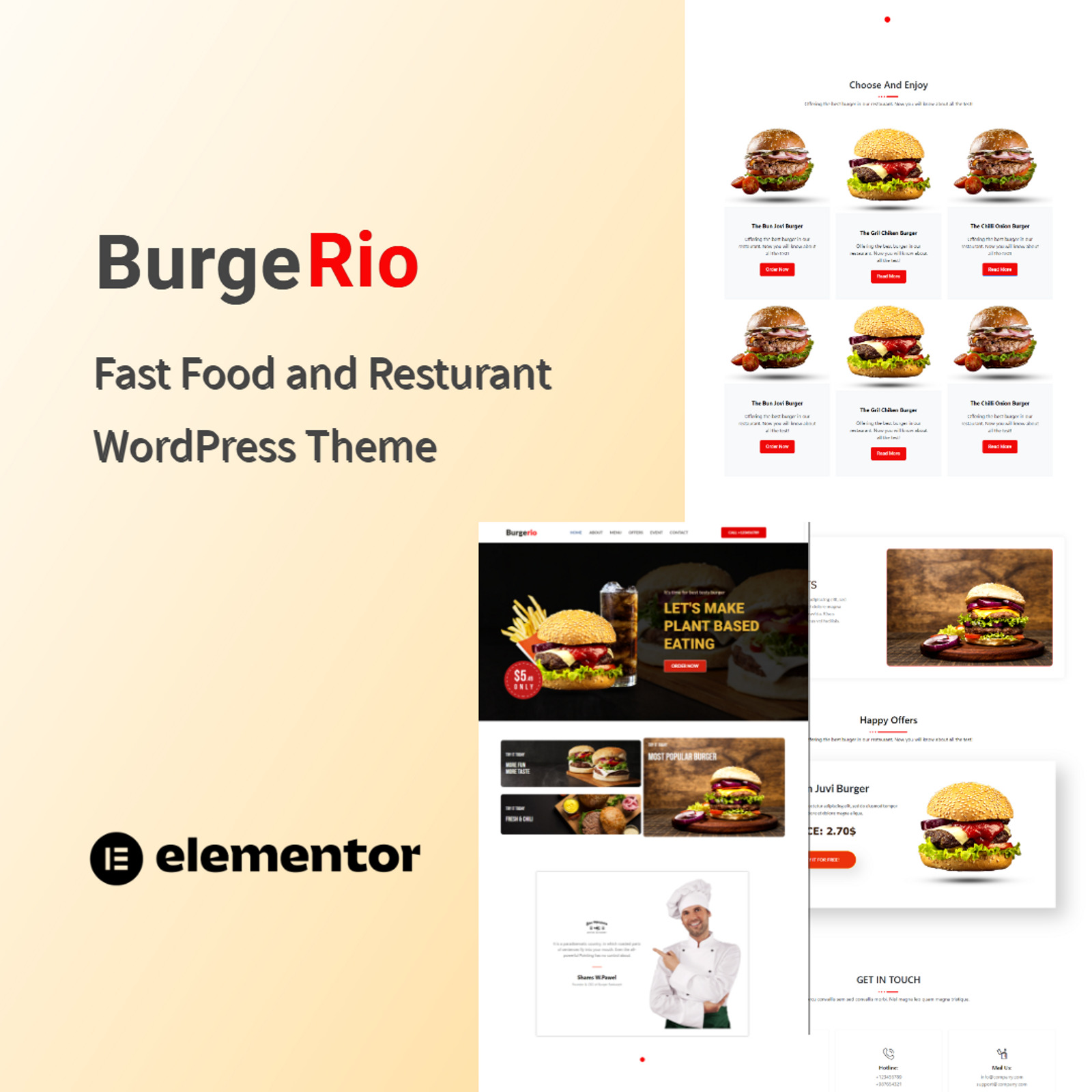 Burger - Fast Food and Restaurant One Page WordPress Theme