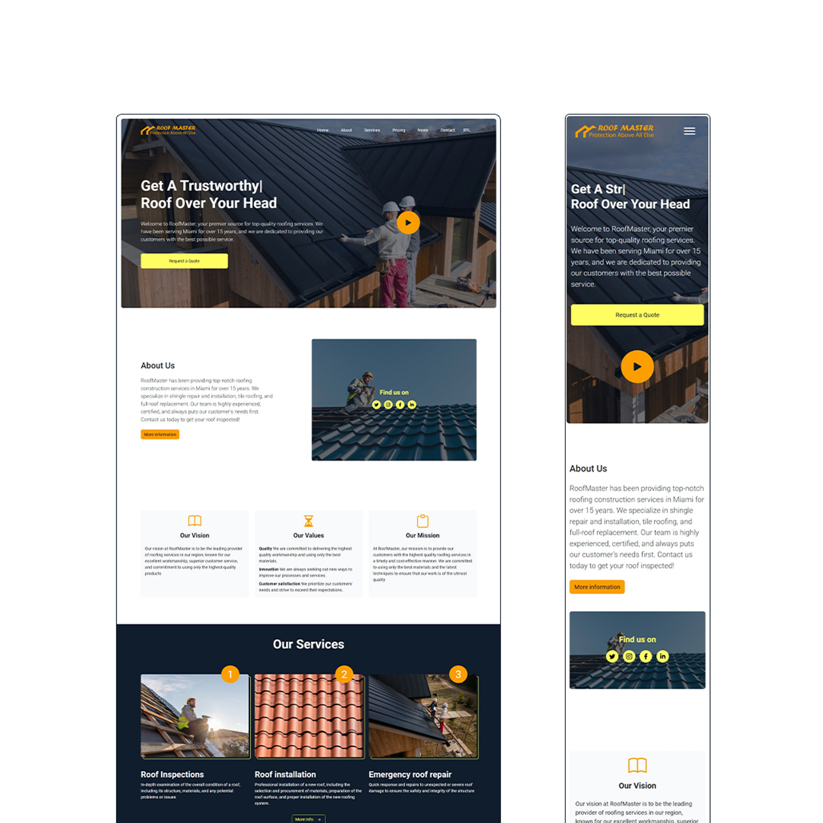 RoofMaster - Roofing Company Website HTML Template