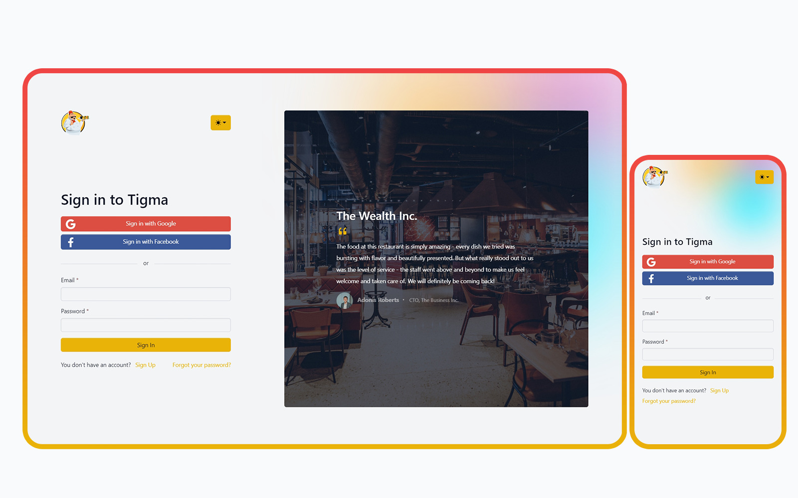 SecureSeating - Restaurant HTML Sign In, Sign Up, Reset Password, and ...