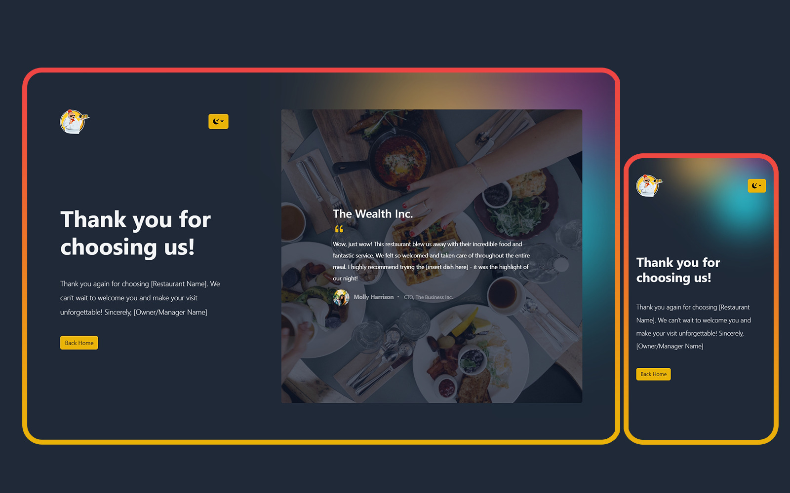 GratefulBites - Restaurant HTML Thank You Page Template