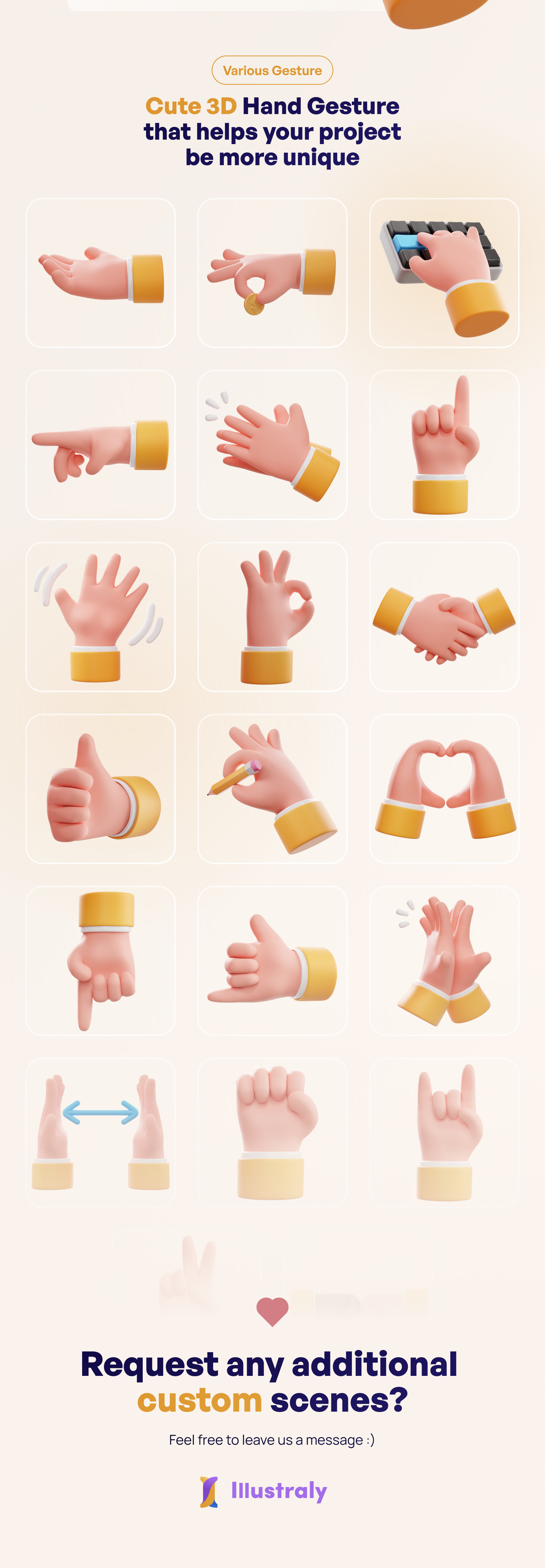 Handfluffy - Cute 3D Hand Gestures Icon Pack