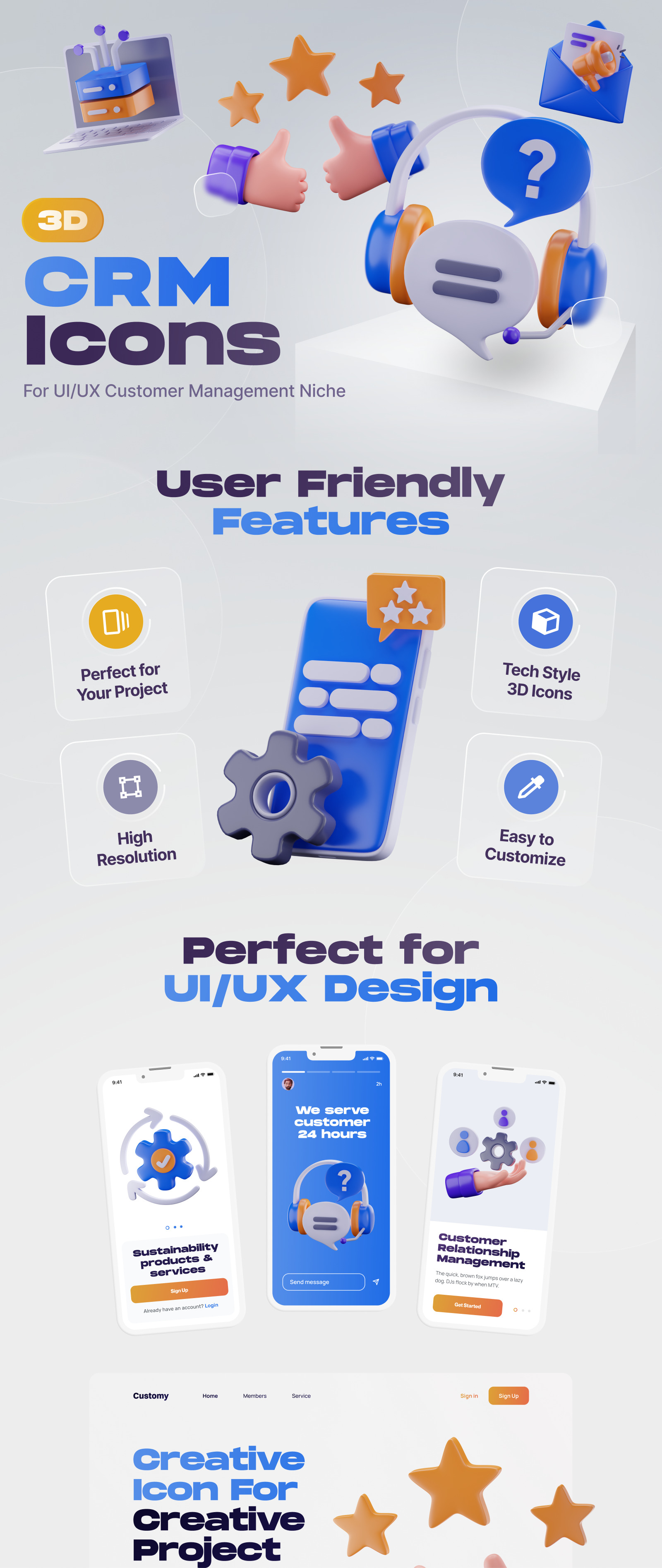Customy - Customer Relationship Management 3D Icon Set
