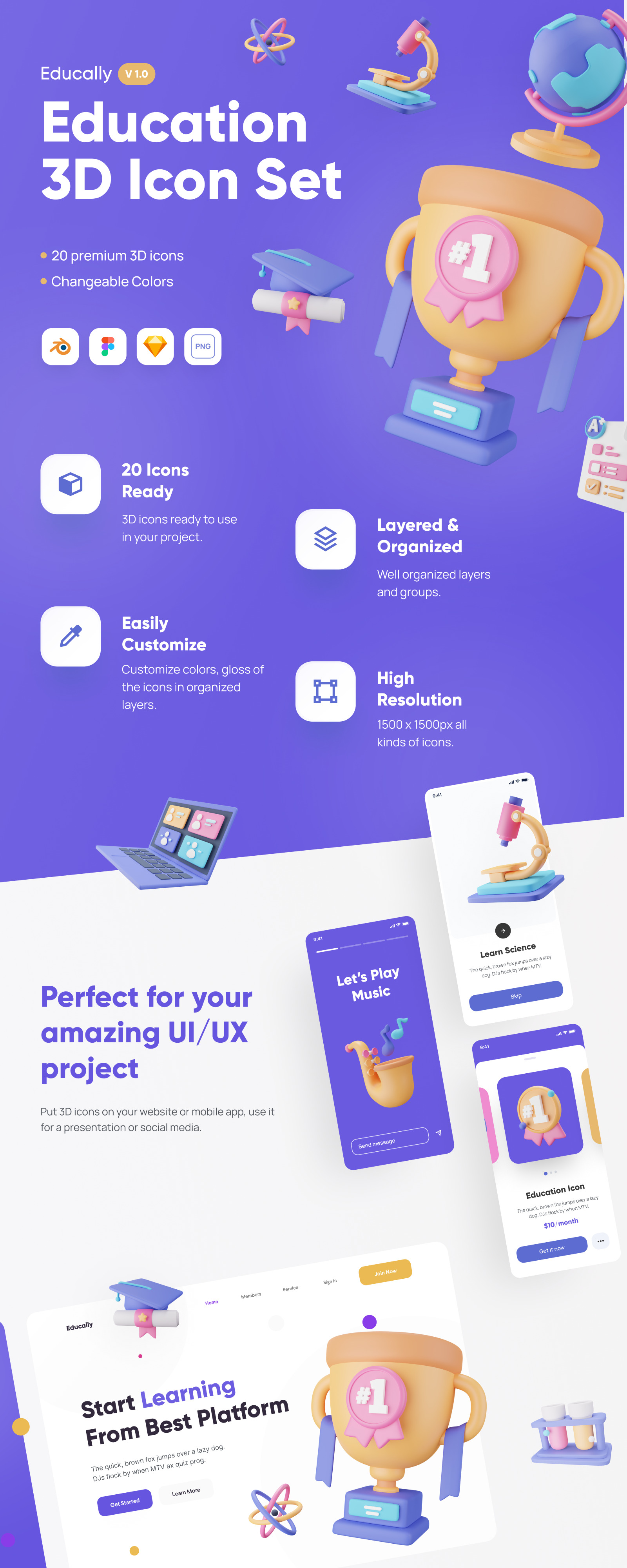 Educally - Education 3D Icon Set #352225 - TemplateMonster