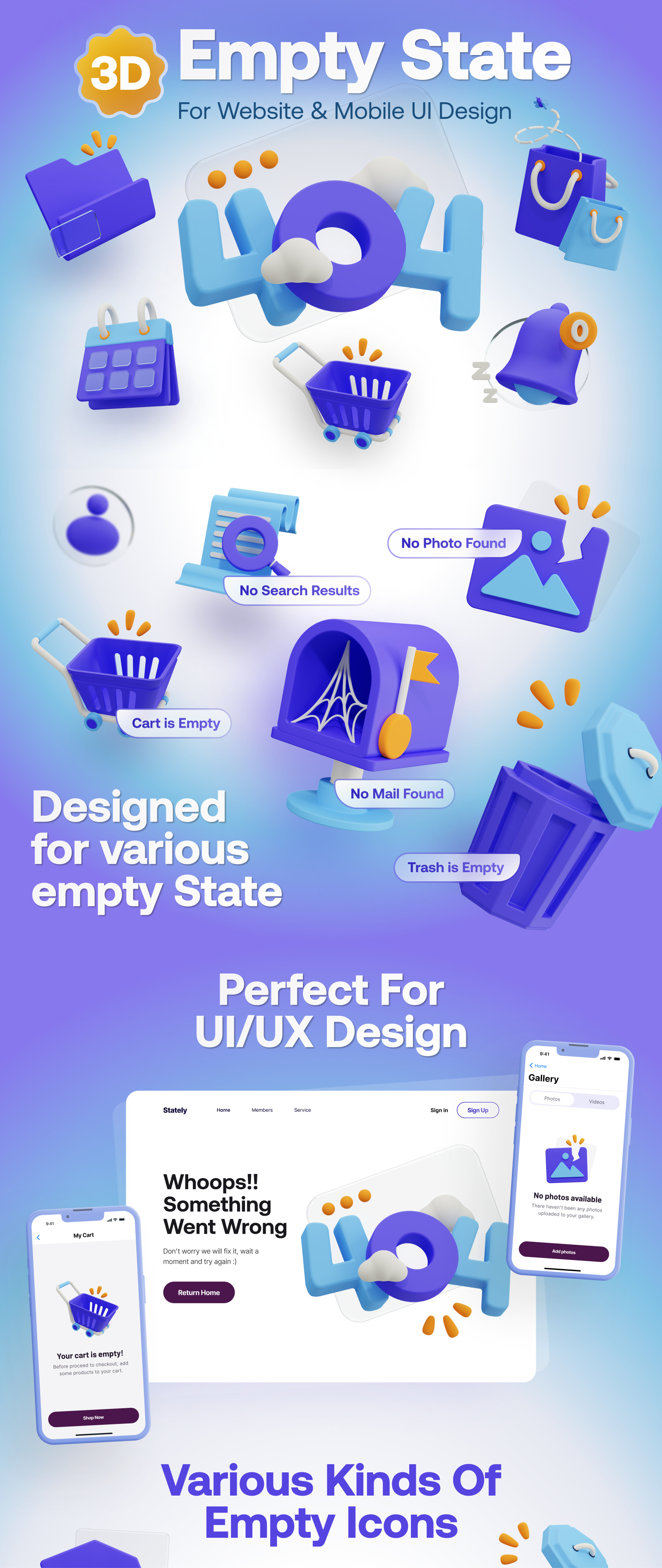 Stately - Empty State 3D Icon Set #369722 - TemplateMonster