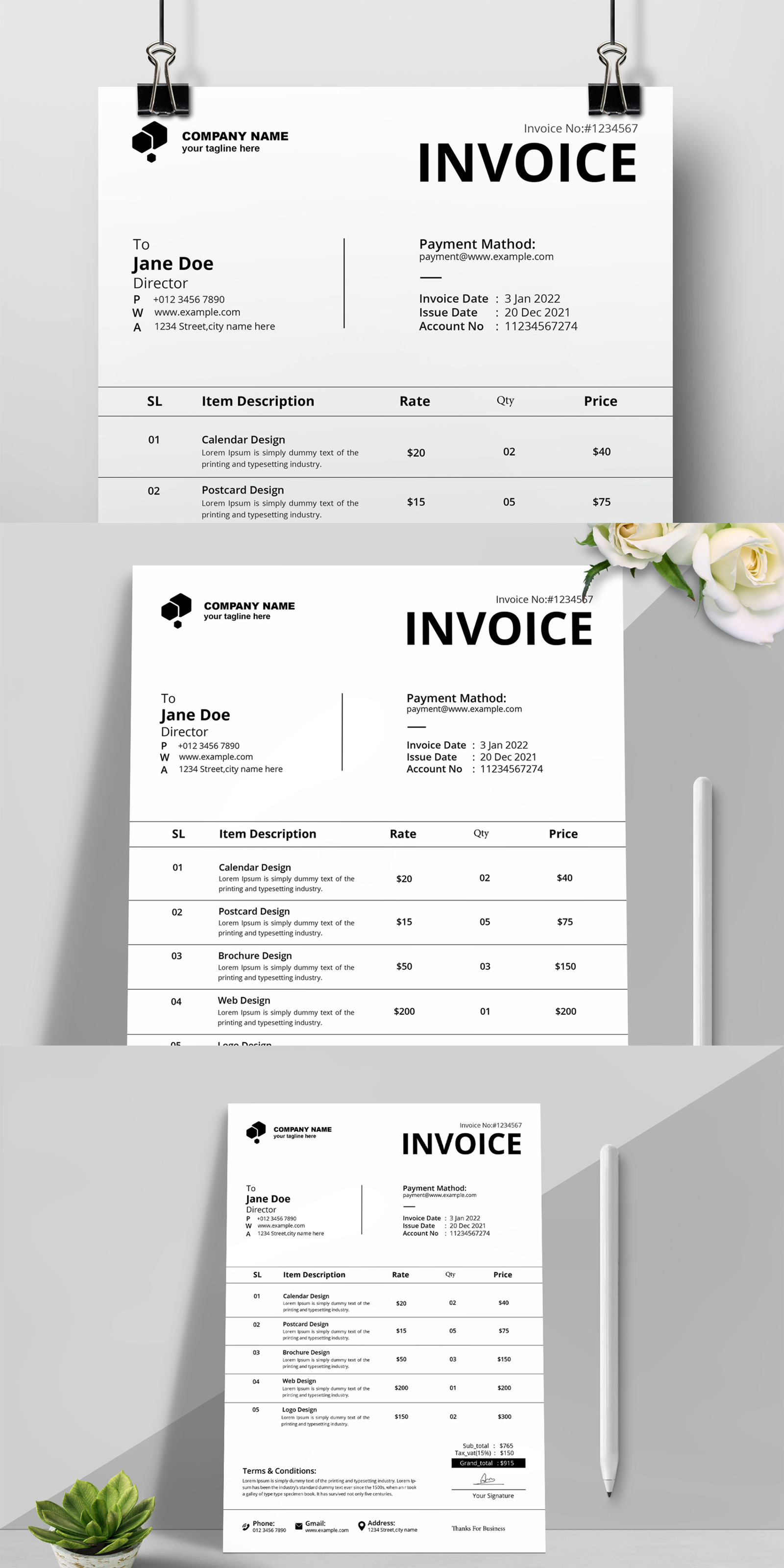 Simple White Invoice Template Layout - TemplateMonster