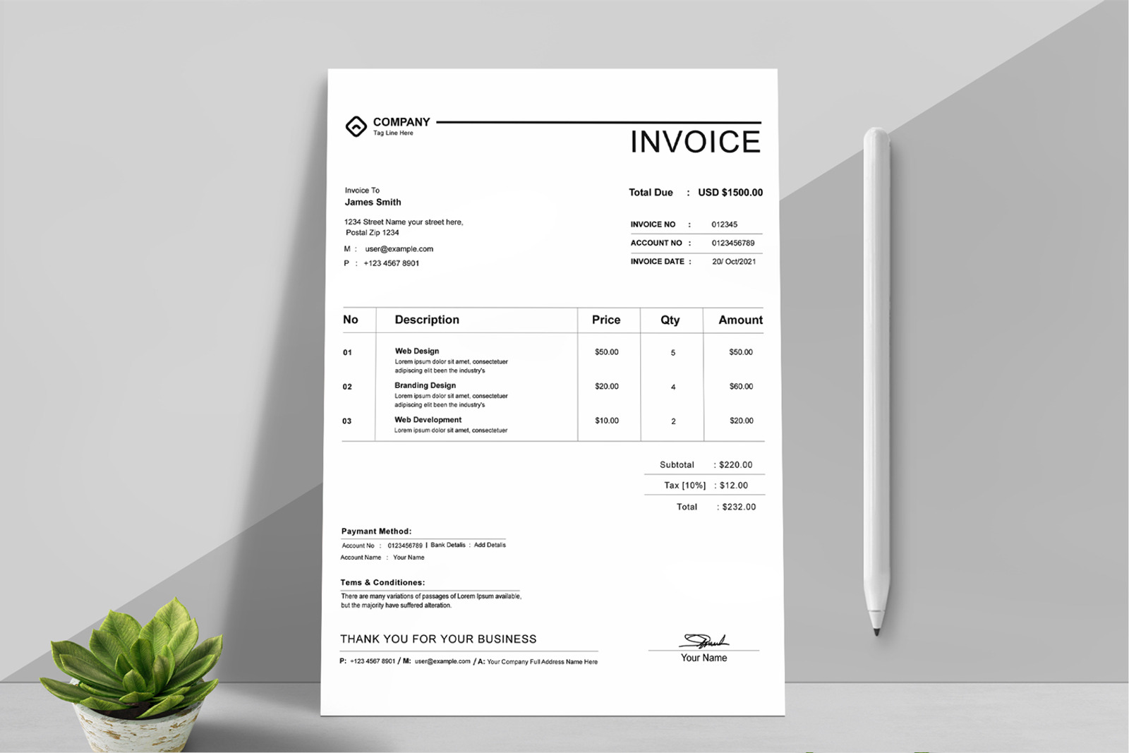 Simple White Invoice Layout Template - TemplateMonster