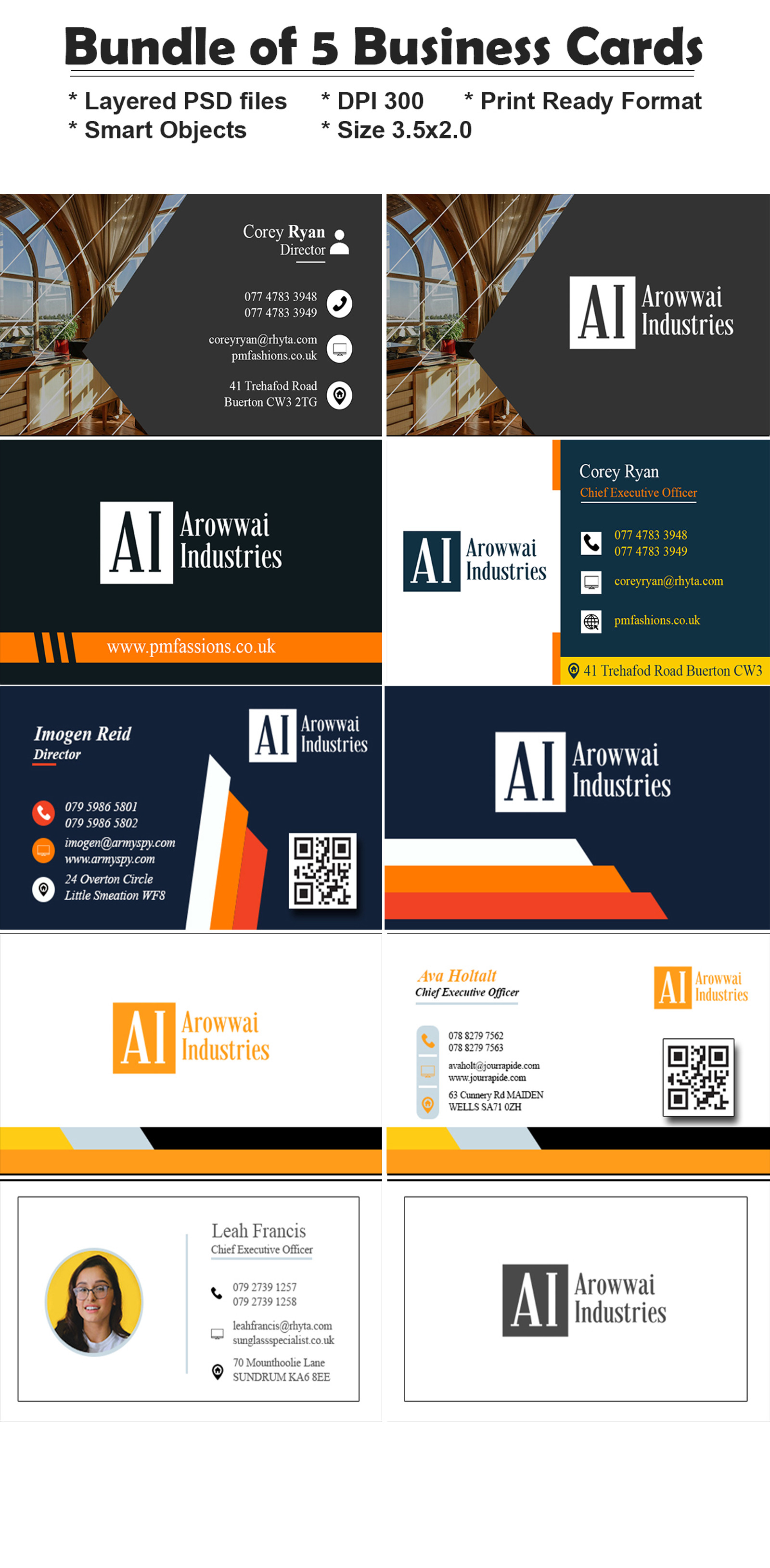 Bundle of 5 Visiting Cards - Business Cards Templates