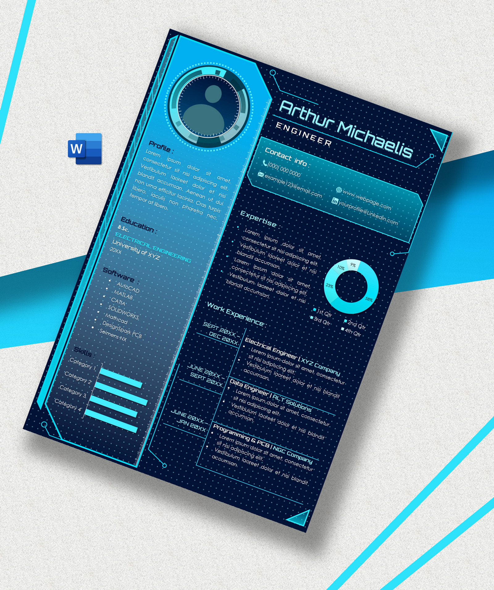 Tech Blue Engineer Printable Resume Template