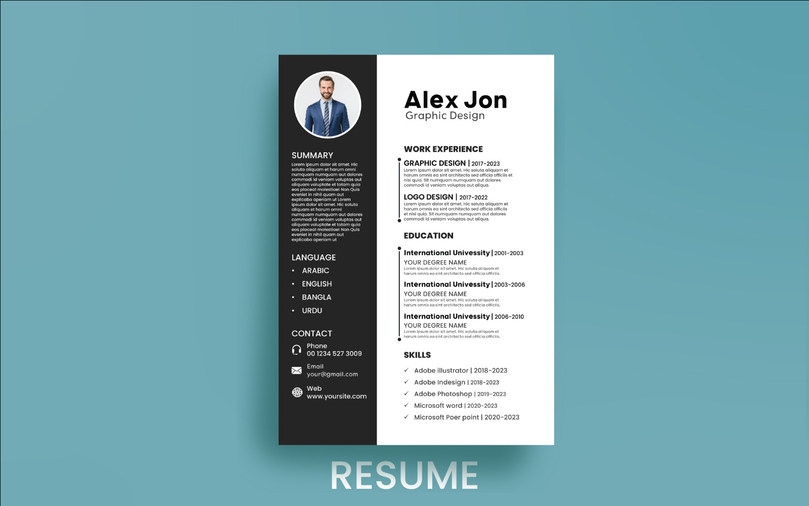 Alex Jon Resume and Cover letter Templates, CV template